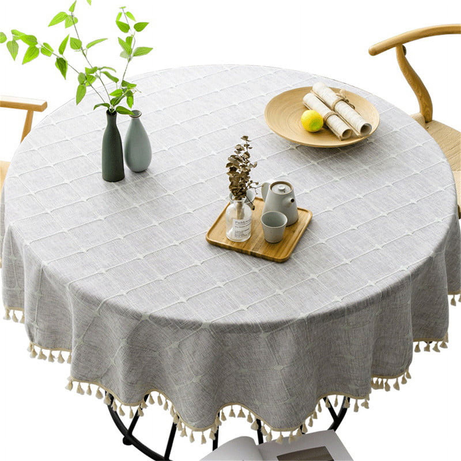 Modern Minimalist Small Round Table Cloth Cotton Linen Round Check ...