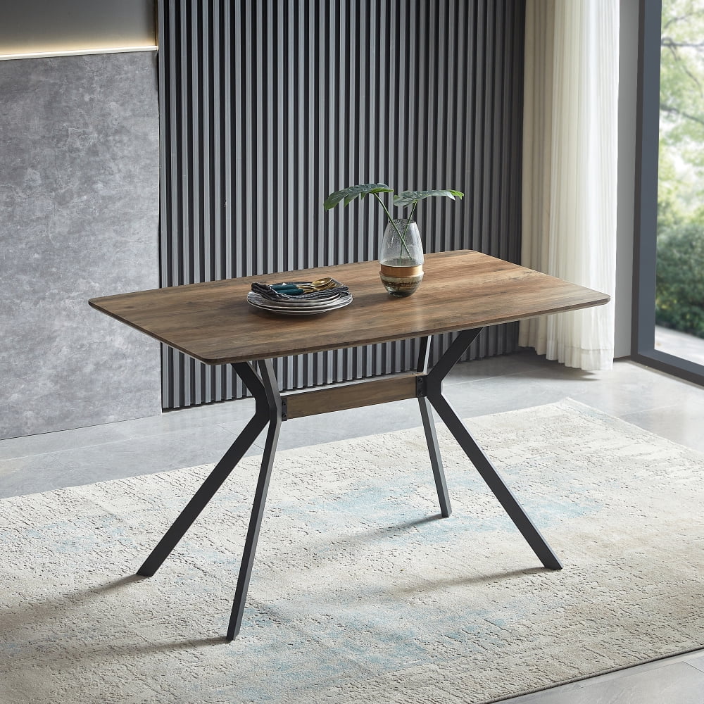 Modern Minimalist Style Dining Table MDF wooden Top Black Metal Shelf ...