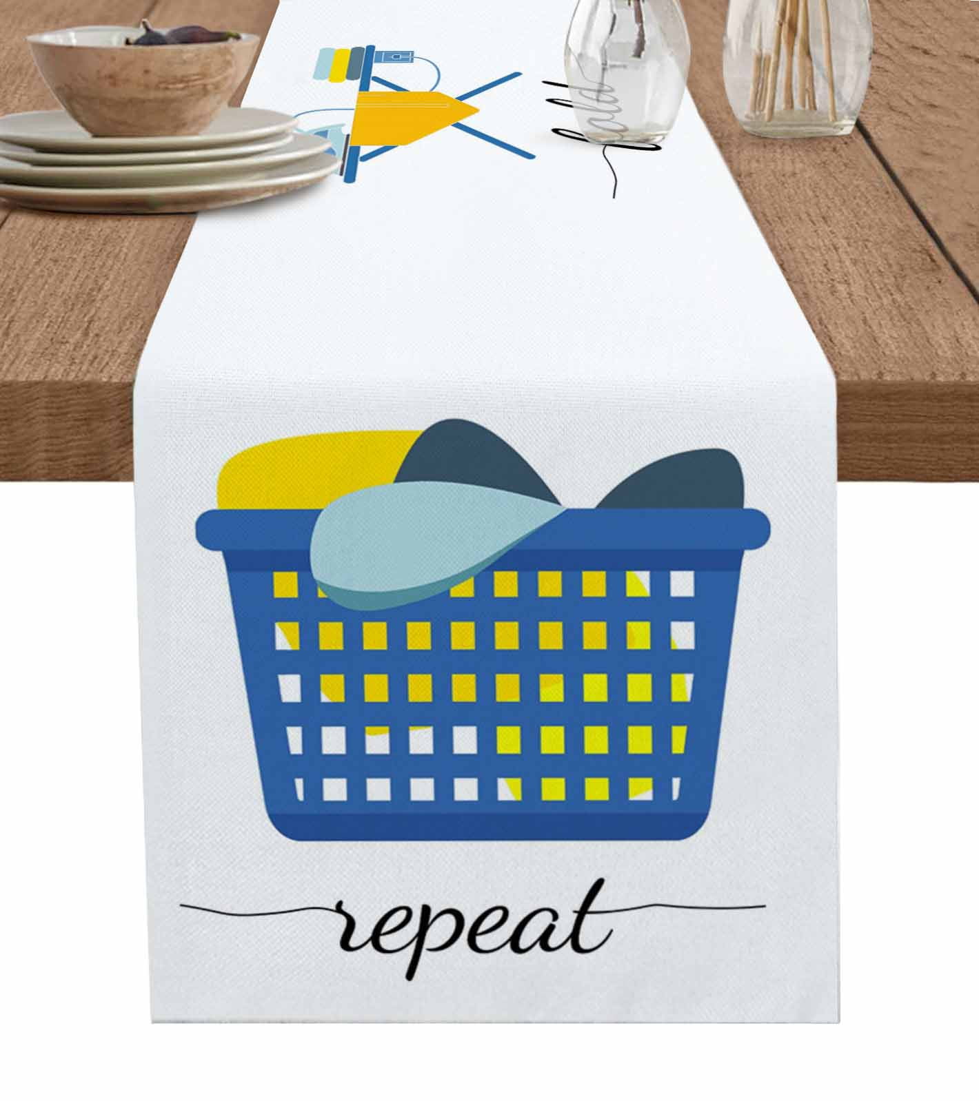 Modern Minimalist Table Runner 90 Inches, Cartoon Laundry Room Washing ...