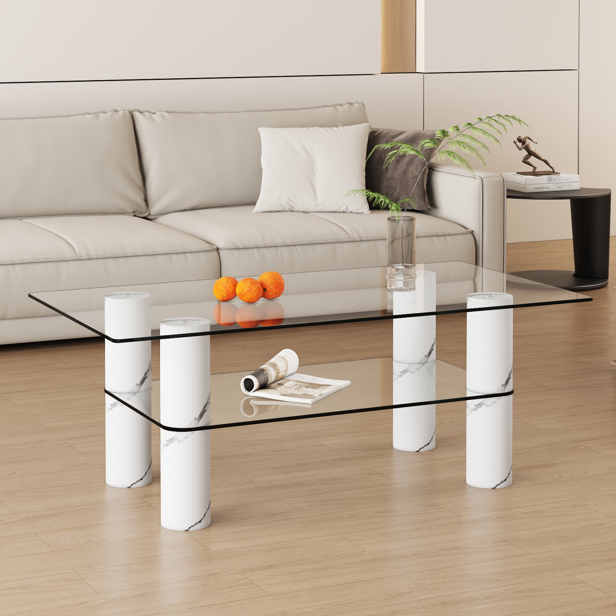 Modern Minimalist Transparent Glass Table - Double Layered Tempered And ...