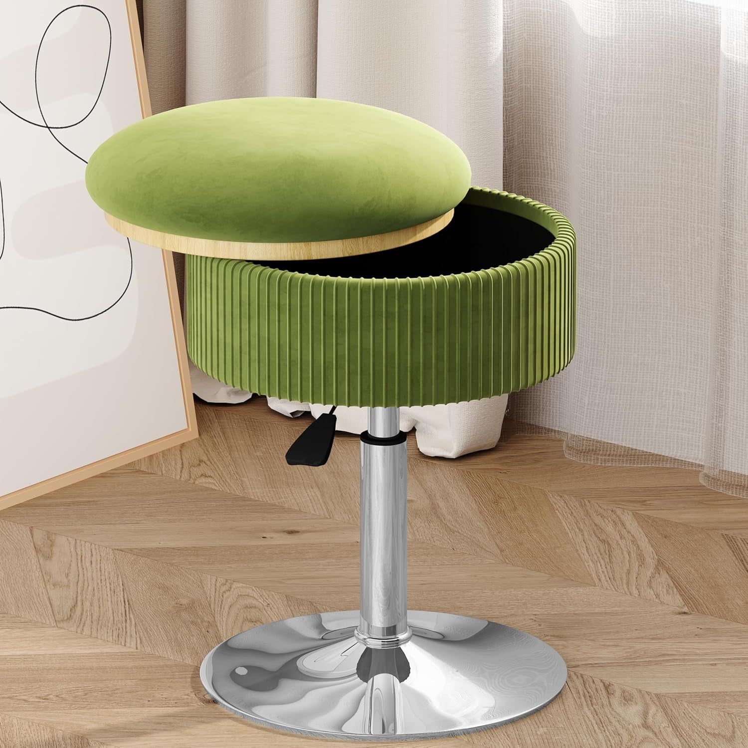 modern minimalist vanity stool with hidden storage, adjustable vanity ...