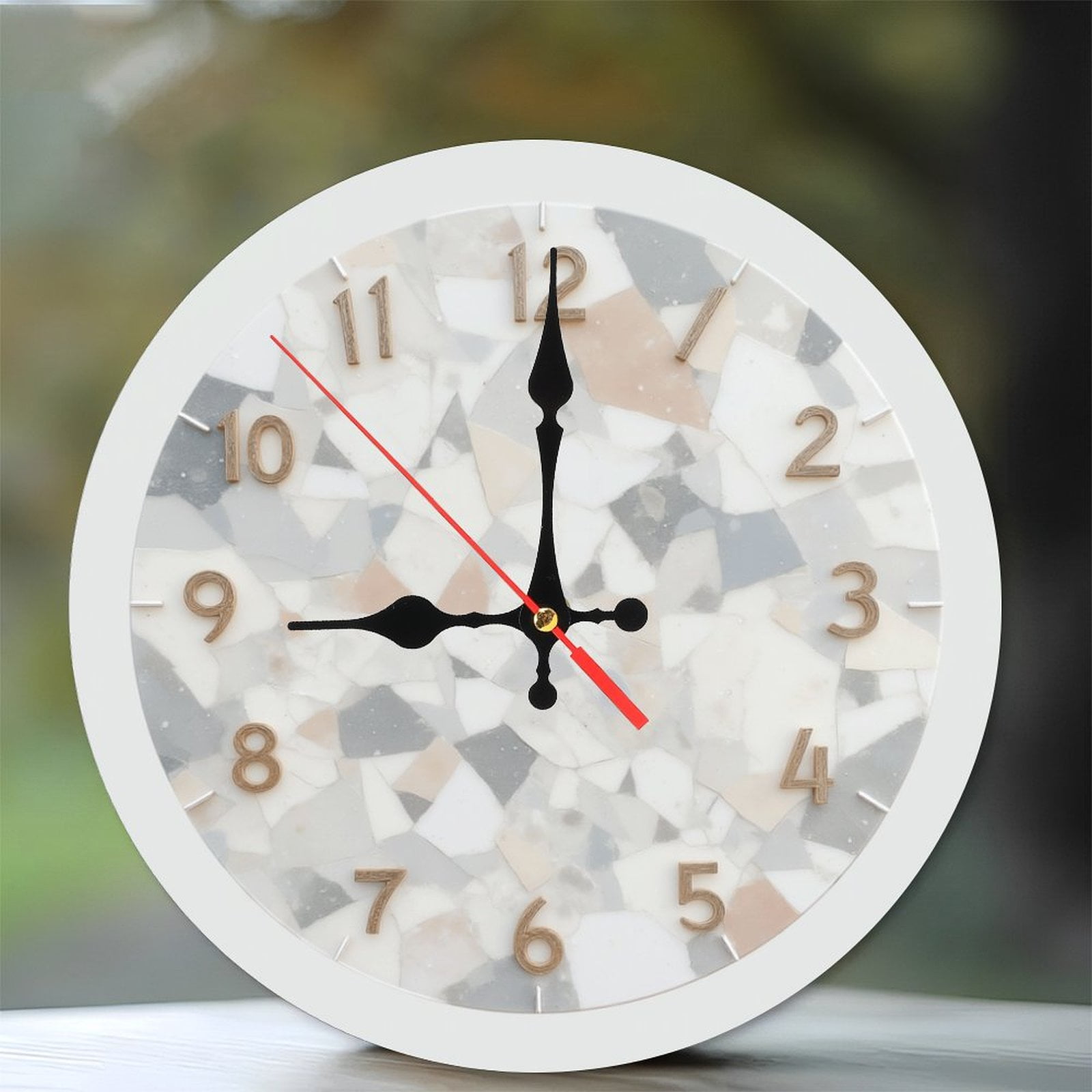 Modern Minimalist Wall Clock with Marble Design 10-Inch Silent Wooden ...