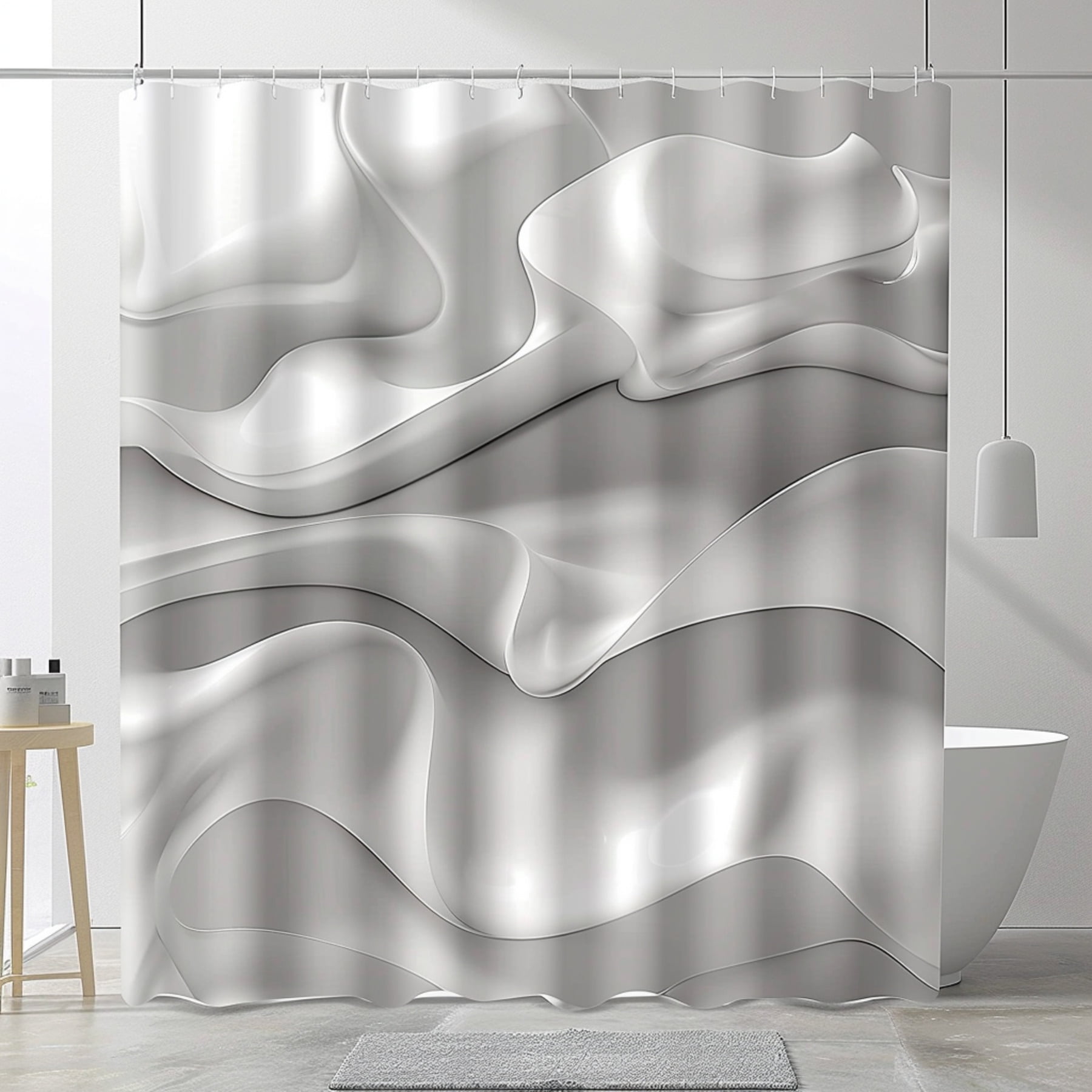 Modern Minimalist White Abstract Waves Shower Curtain Elevate your ...
