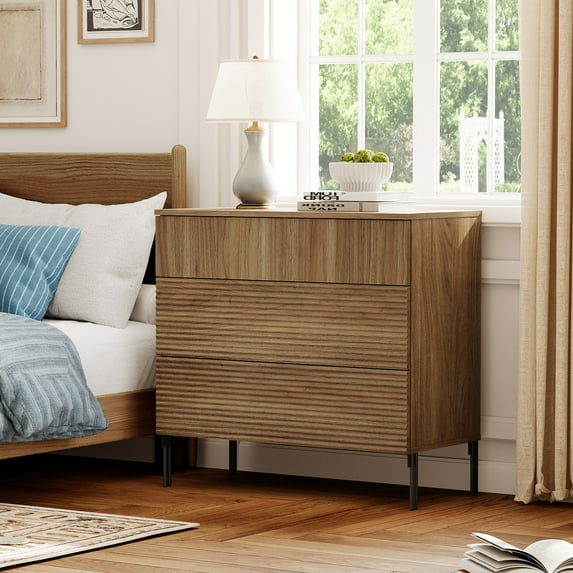 Modern Minimalist Wood Nightstand with 3 Drawers ,31.5" Large End Table ...