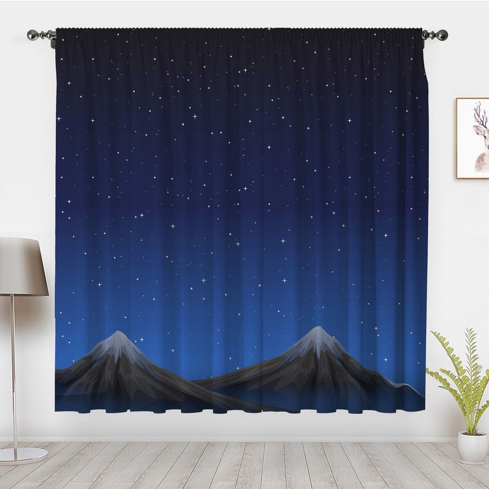 Modern Minimalist landscape Window Curtains, Mountain Night Sky Star ...