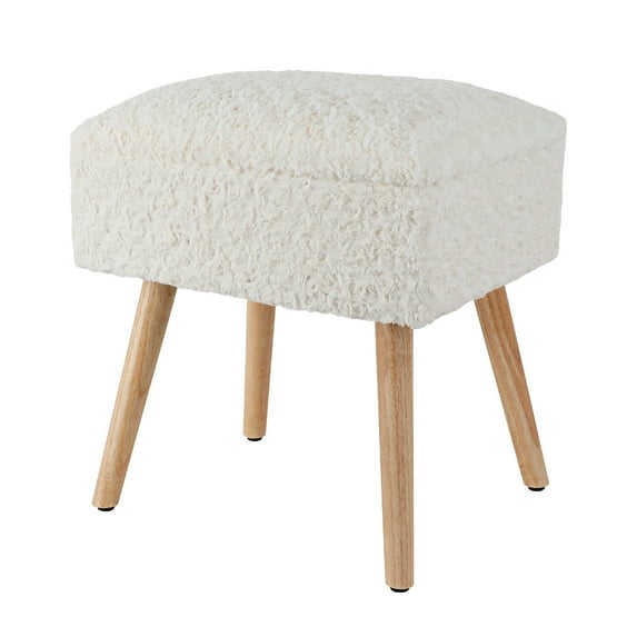Modern Mink Square Footstool Ottoman, Furry Faux Fur Vanity Stool with ...