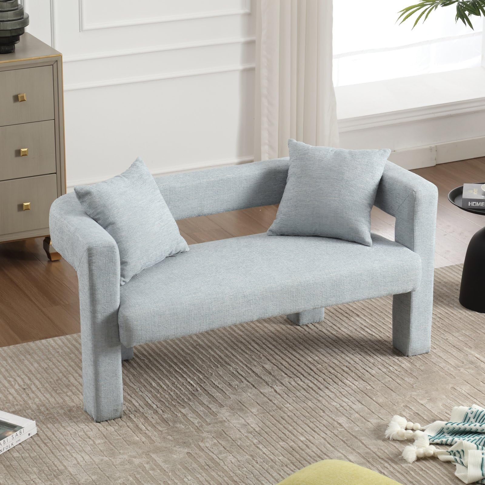 Modern Mint Green Chenille Loveseat Sofa, Comfy 2-Seater Accent Couch ...
