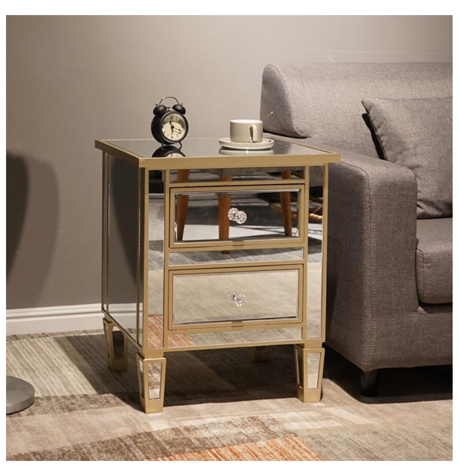 Modern Mirrored Nightstand for Bedroom, 2 Drawer Nightstand with ...