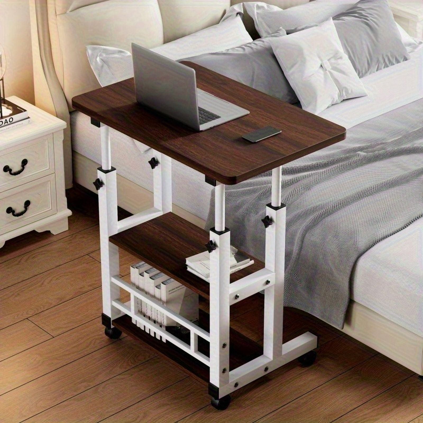 Modern Mobile Lift Bedside Table with 3-Tier Storage - Heavy Duty Metal ...