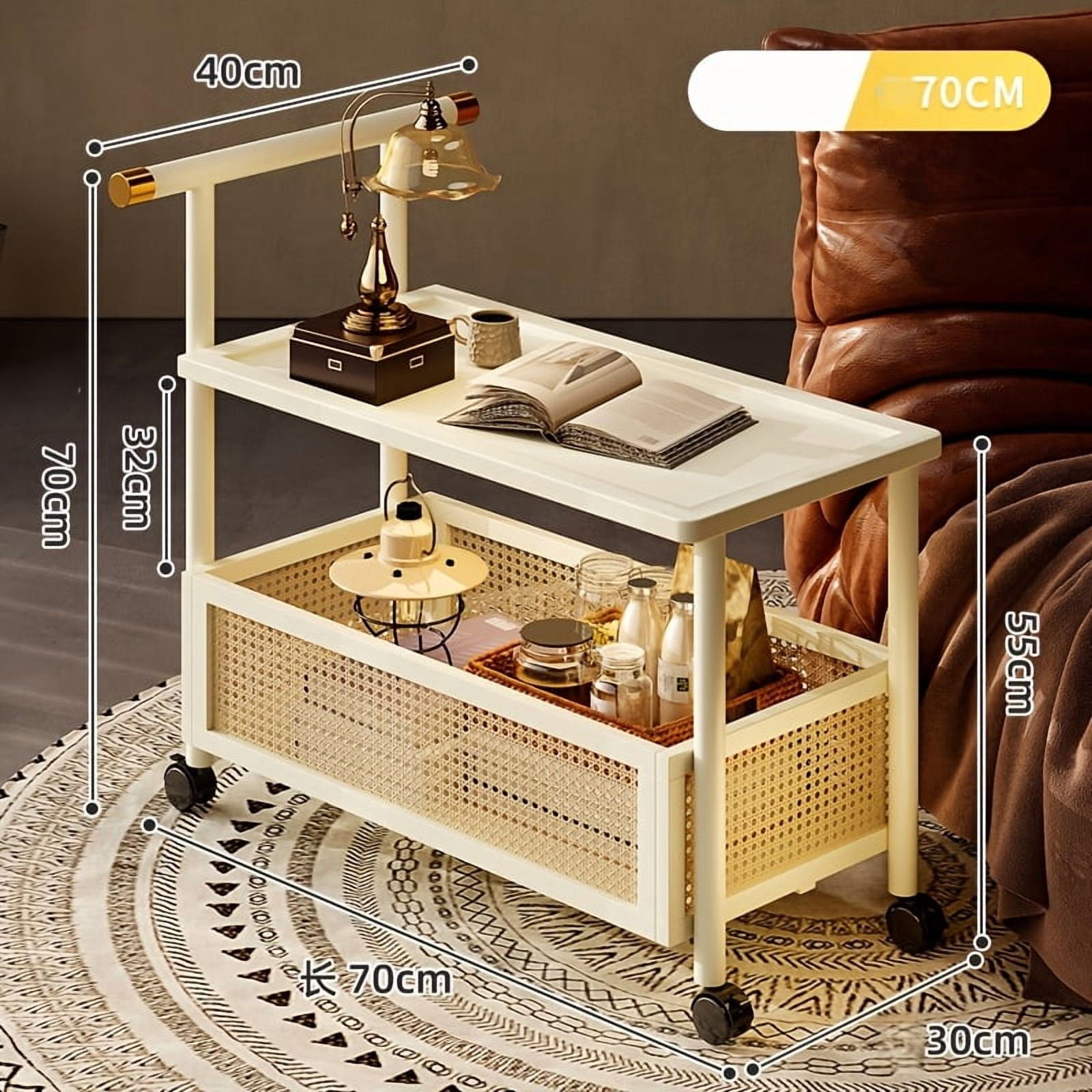 Modern Mobile Tea Cart with Wooden Frame and Golden Accents, Vintage ...