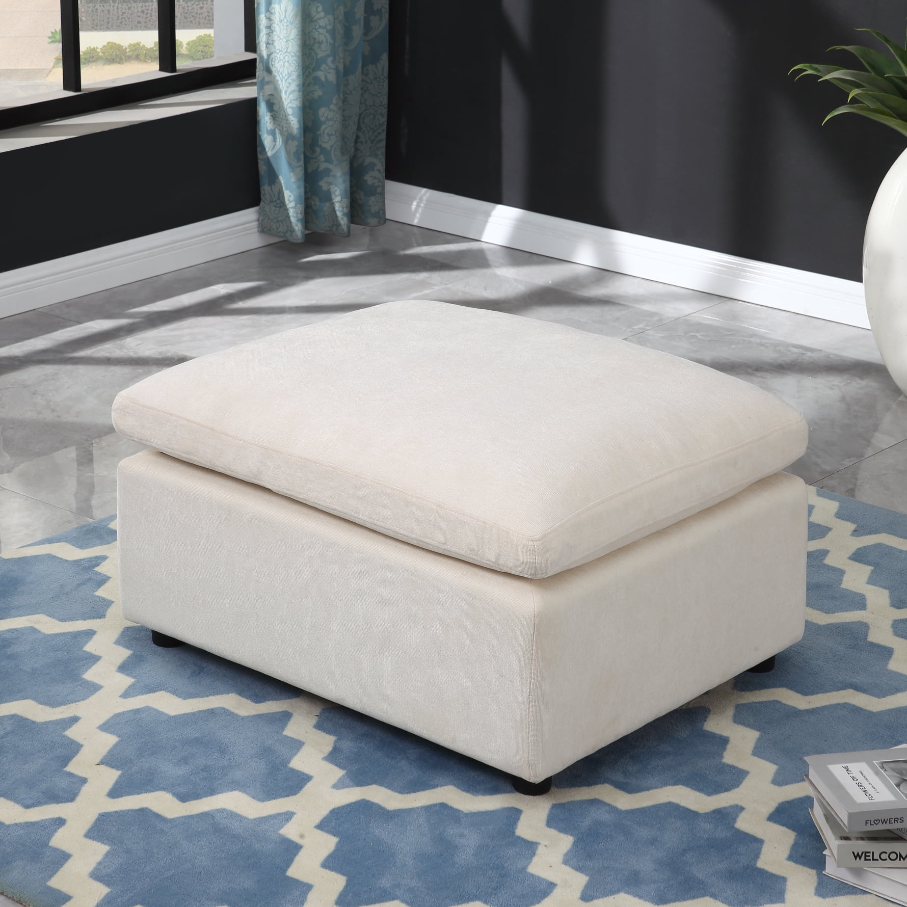 Modern Modular Chenille Ottoman - Reconfigurable Footrest & Coffee ...