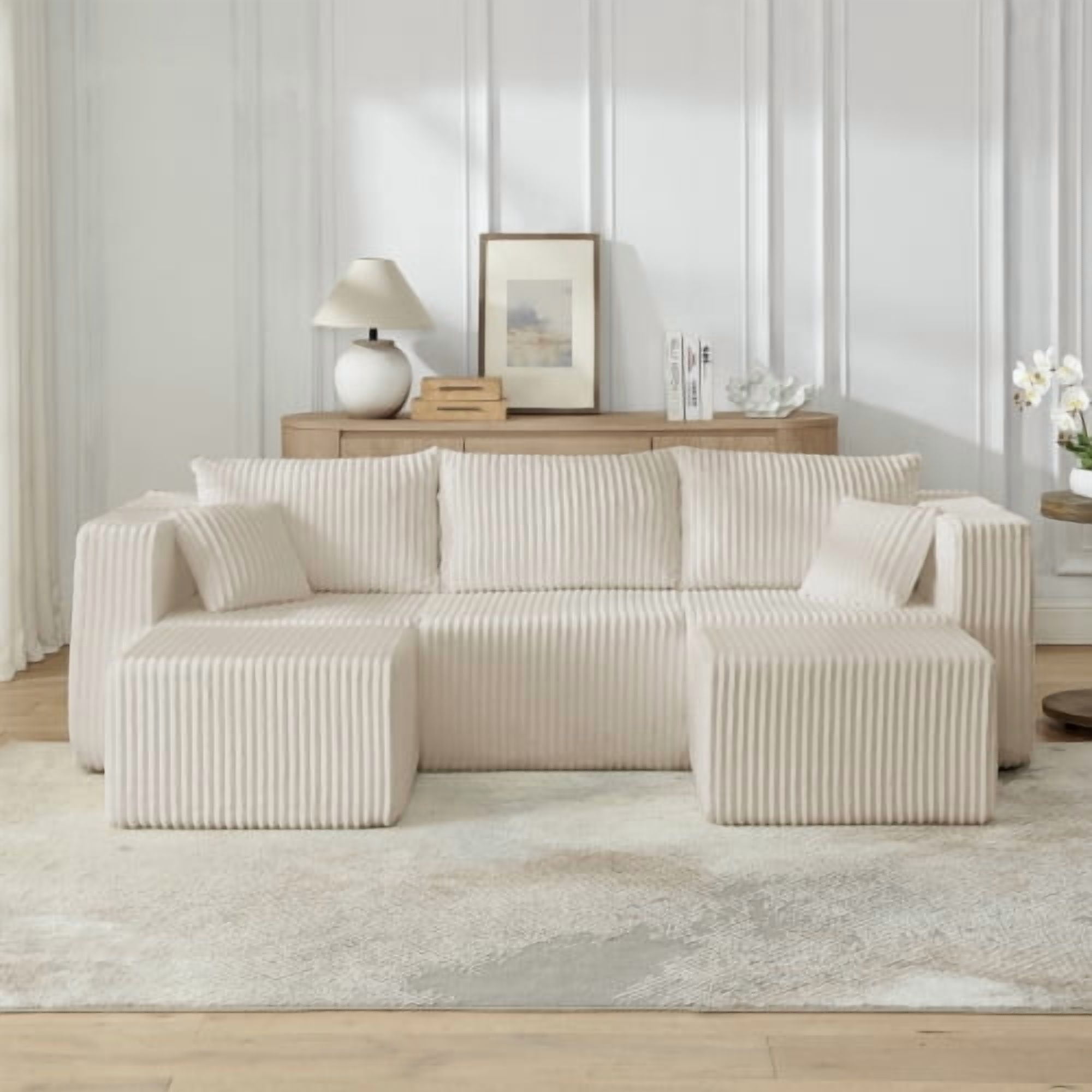 Modern Modular Sectional Sofa, Compact Compressed Corduroy Sofa, Space ...