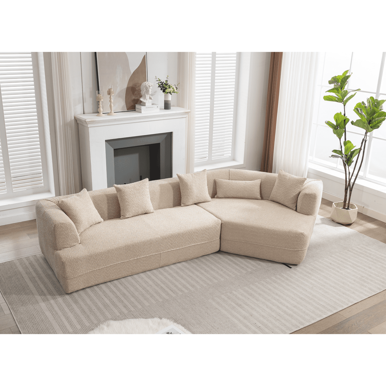 Modern Modular Sectional Sofa with Flared Arms, Light Brown Boucle ...