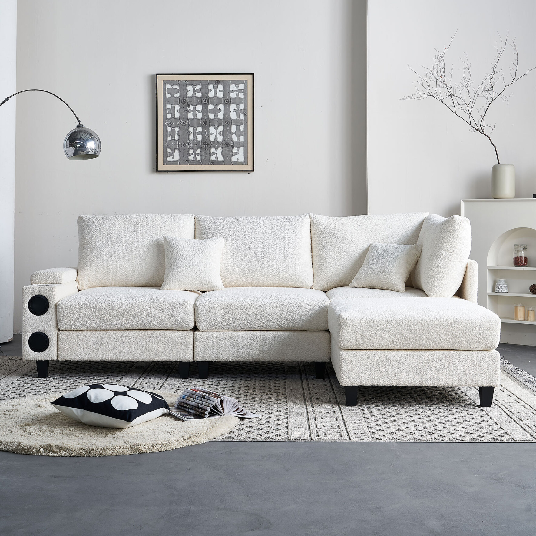 Modern Modular Sectional Sofa with Wireless Charging & USB Ports ...