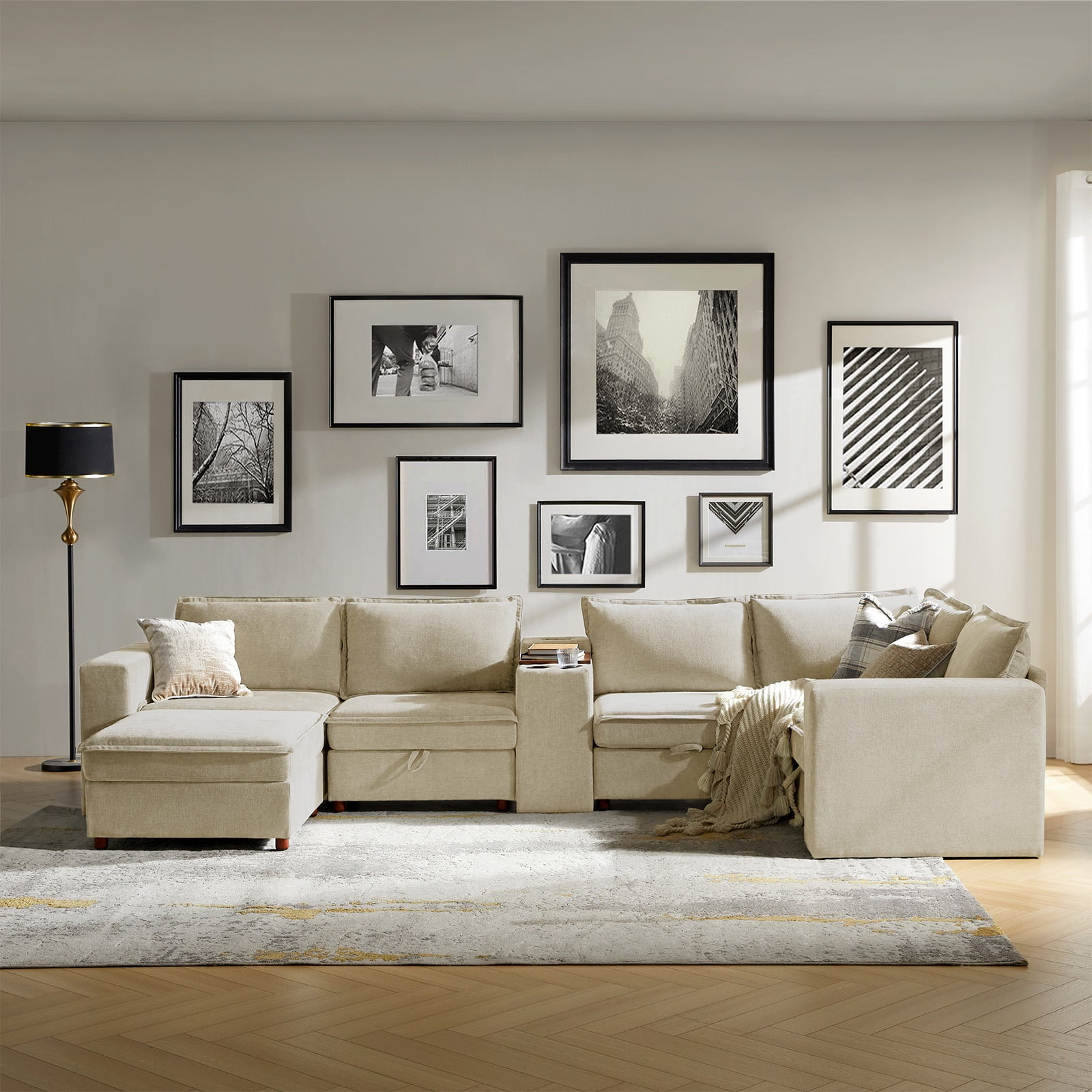 Modern Modular Sectional Sofa with Versatile Consoles 6-Seater Storage ...