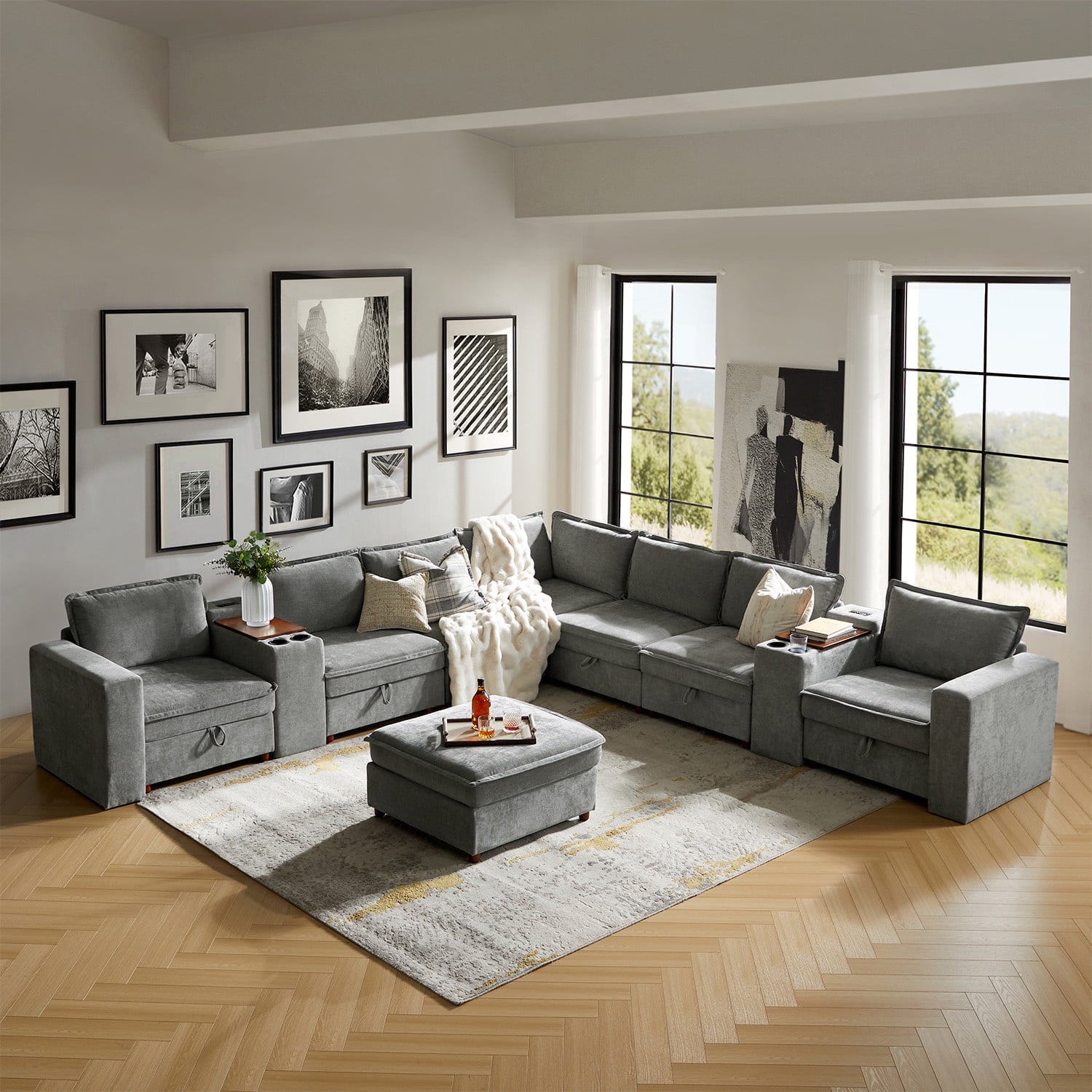 Modern Modular Sectional Sofa with 2 Versatile Consoles 8-Seater ...