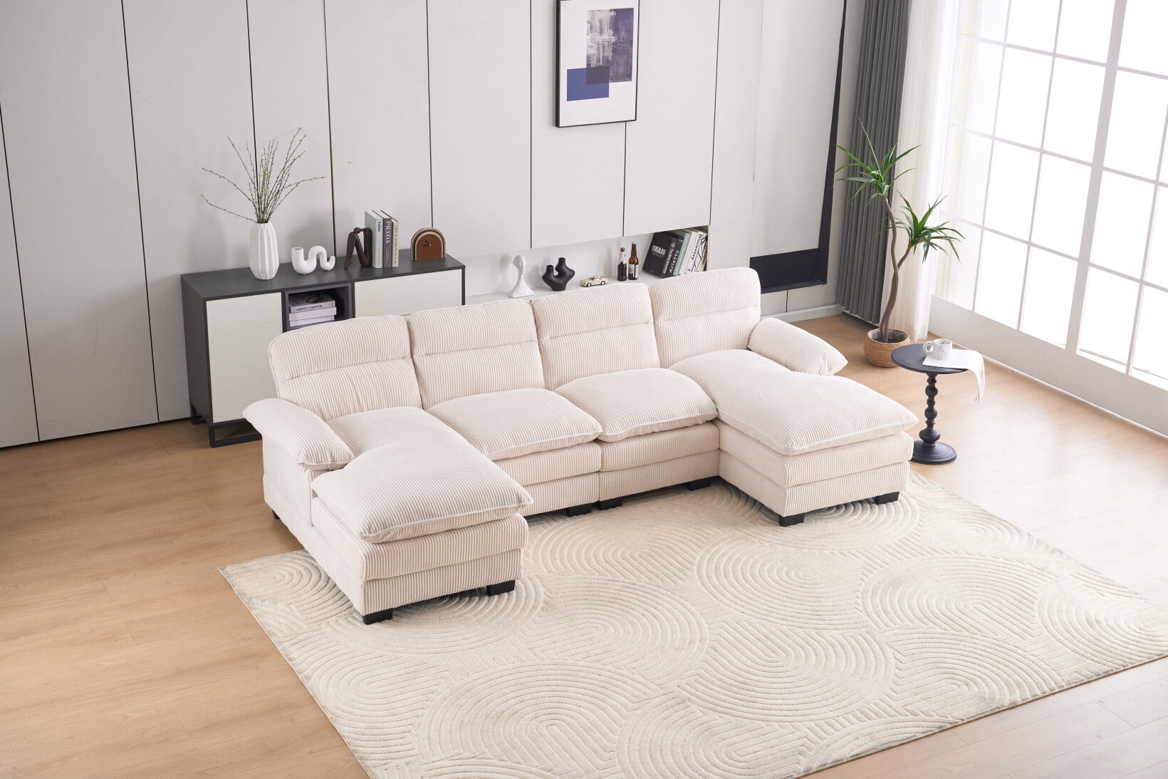 Modern Modular U-Shape Sectional Sofa, Corduroy Upholstered Sofa Couch ...