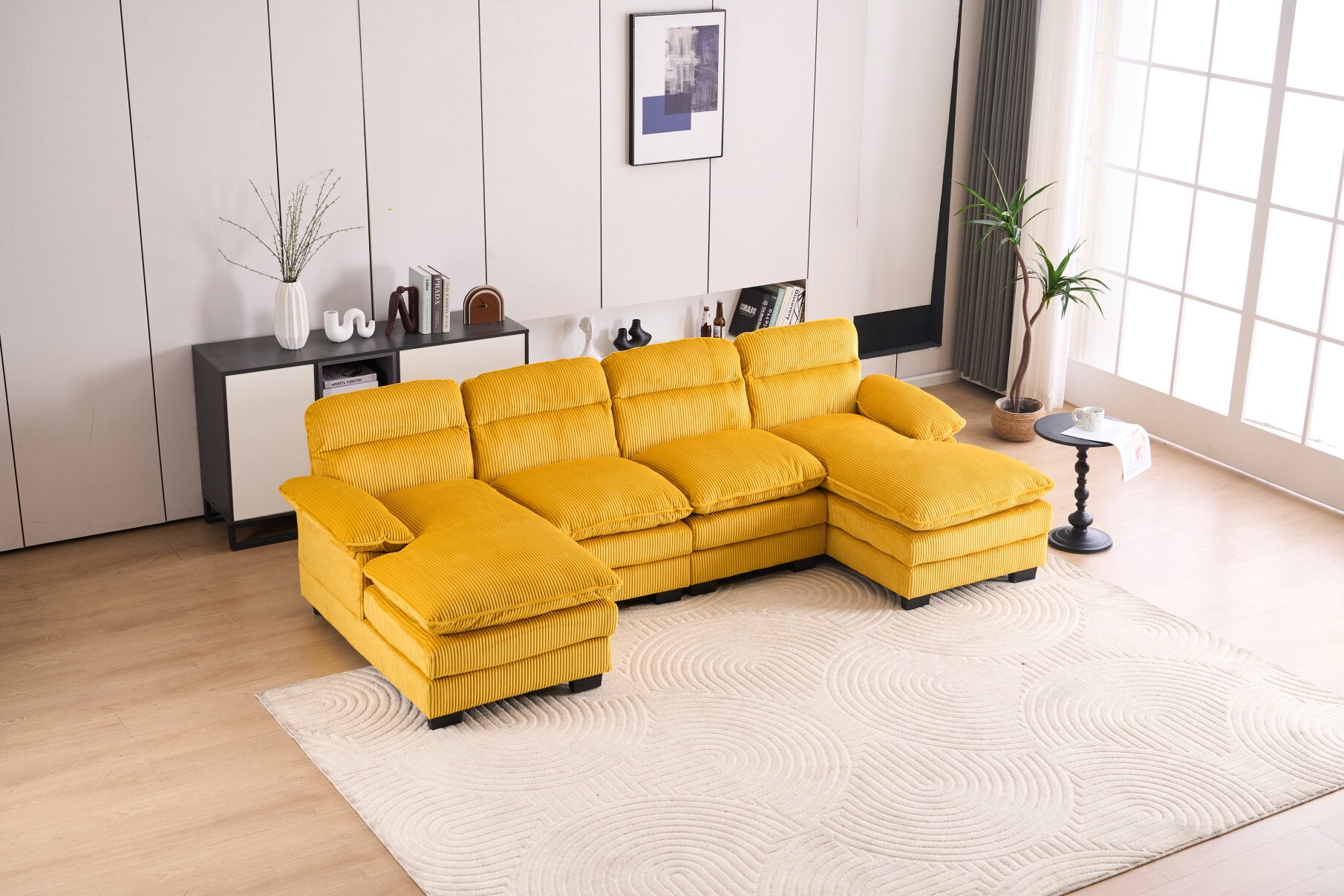Modern Modular U-Shape Sectional Sofa, Corduroy Upholstered Sofa Couch ...
