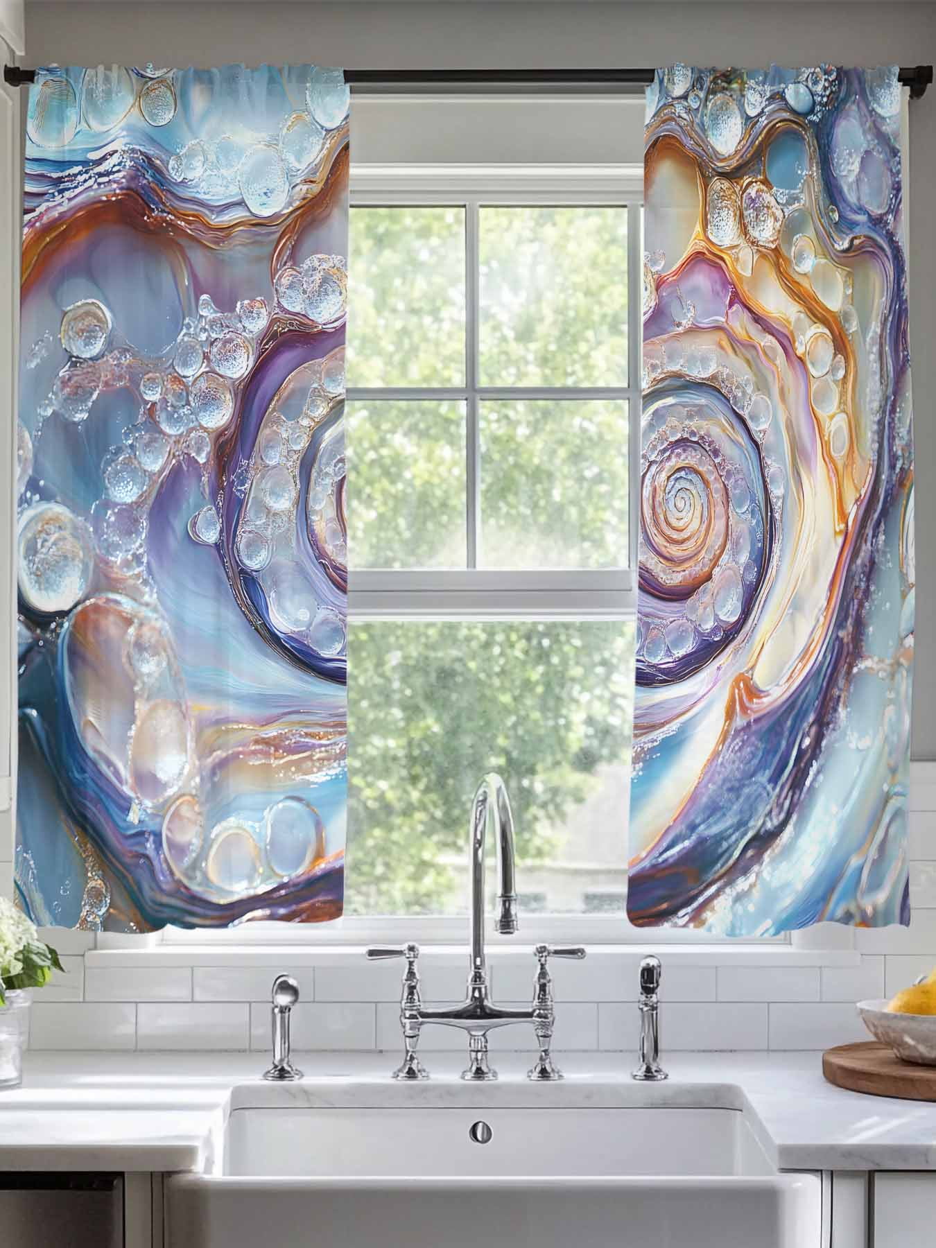Modern Moire Sheer Curtains 63 Inches Long 2 Panels Abstract Art ...