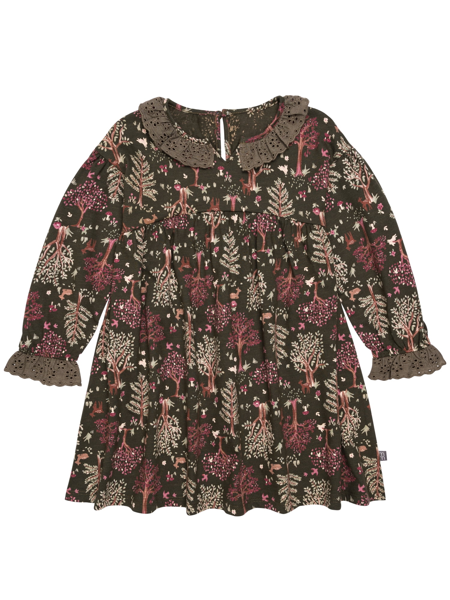 Modern Moments By Gerber Toddler Girl Dress with Neck Ruffle and ...