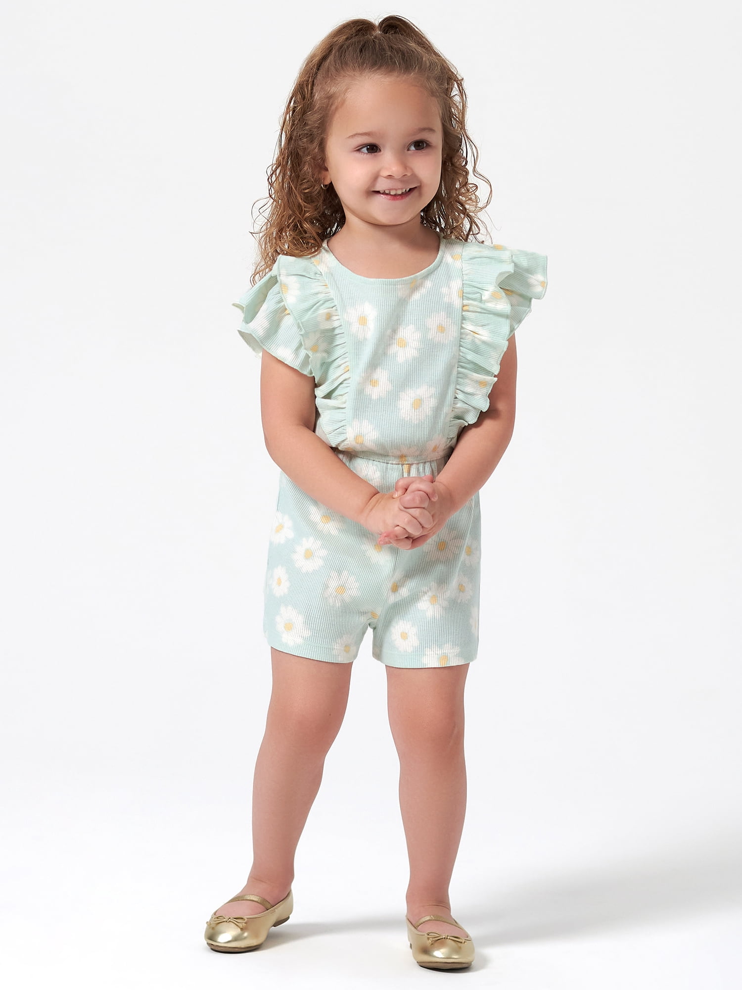 Modern Moments By Gerber Toddler Girl Ribbed Ruffled Romper, (12 months ...
