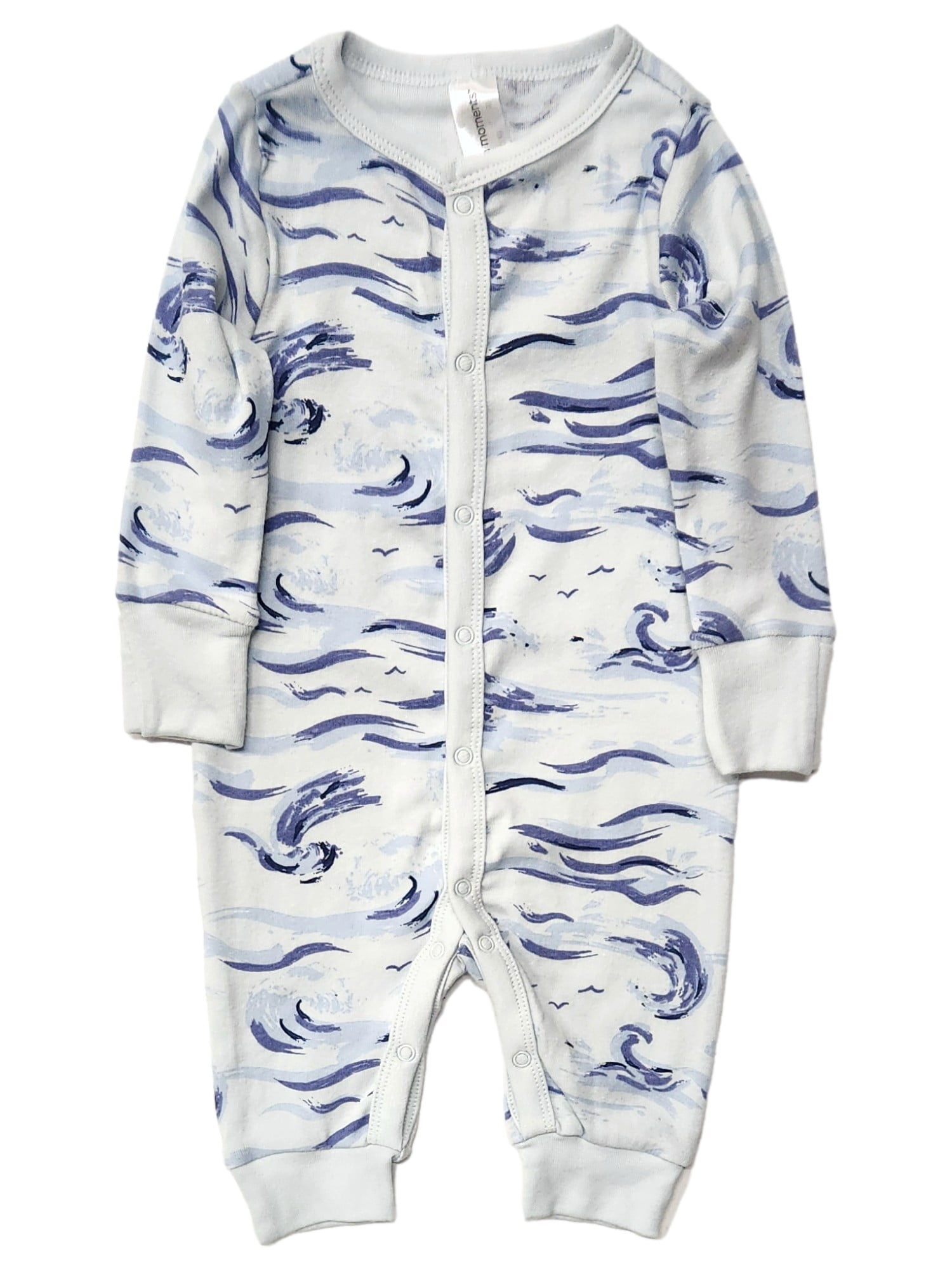 Modern Moments 0-3m Infant Boys Blue Waves Snap Front Knit Sleeper Baby ...