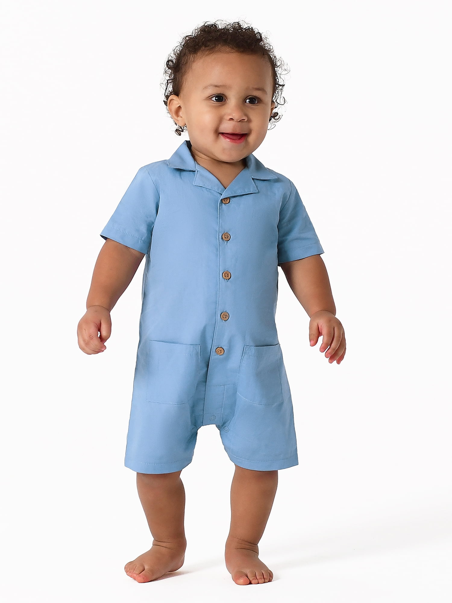 Modern Moments by Gerber Baby Boy Short Sleeve Poplin Romper, Sizes 0/3 ...