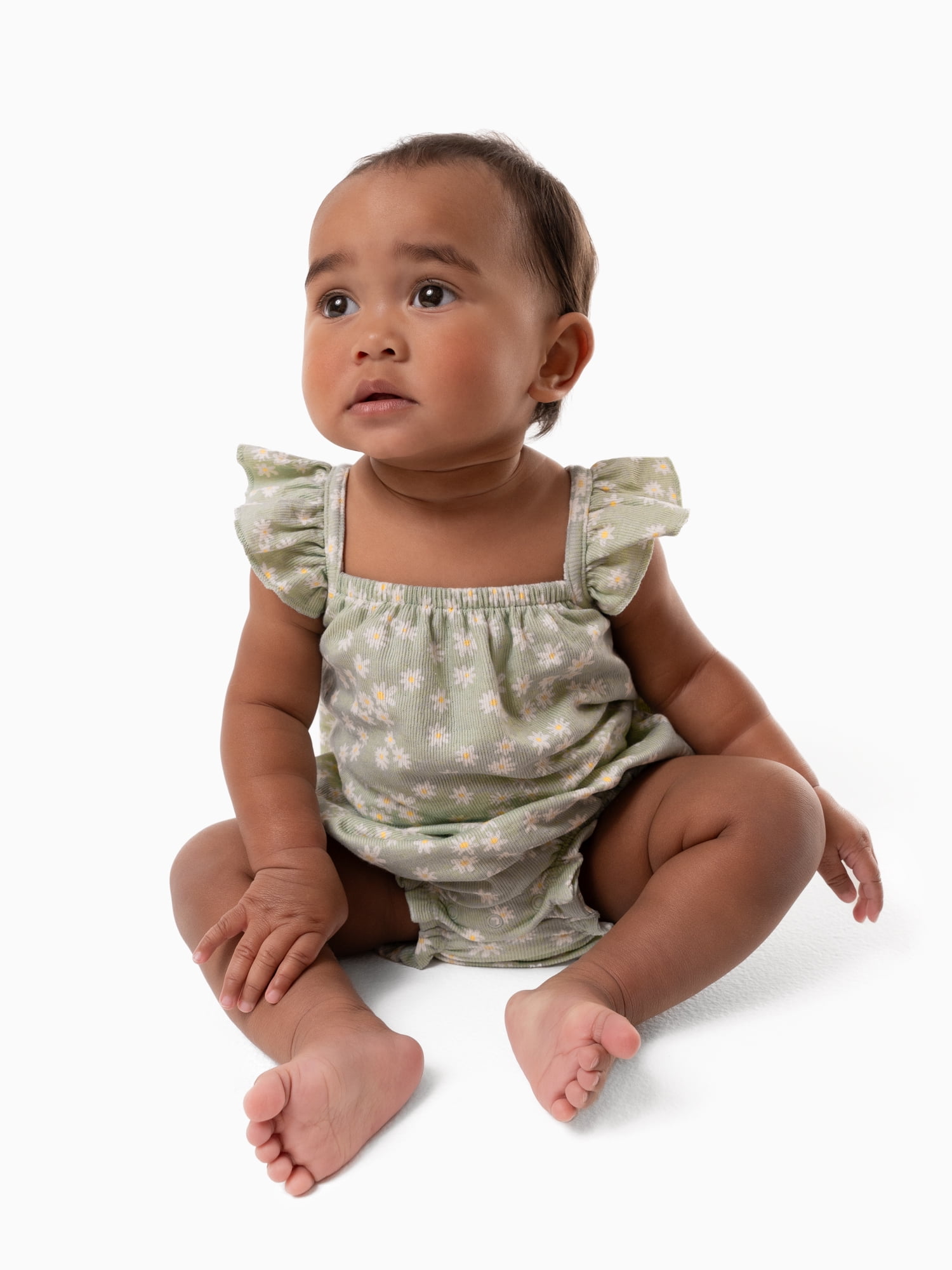 Modern Moments by Gerber Baby Girl Bubble Romper with Ruffle Shoulder ...