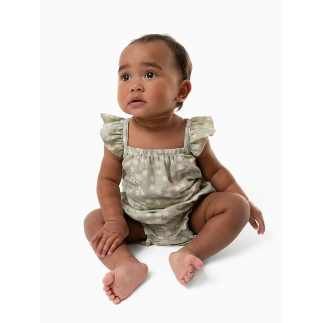 Modern Moments by Gerber Baby Girl Bubble Romper with Ruffle Shoulder Straps, Sizes 0/3 Months ...