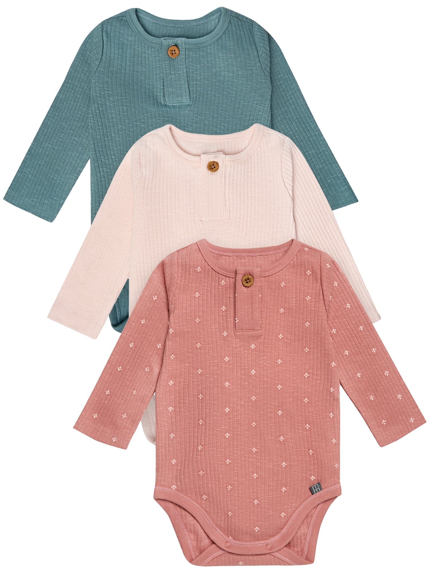 Modern Moments by Gerber Gender Neutral Long Sleeve Bodysuits, 3-Pack ...
