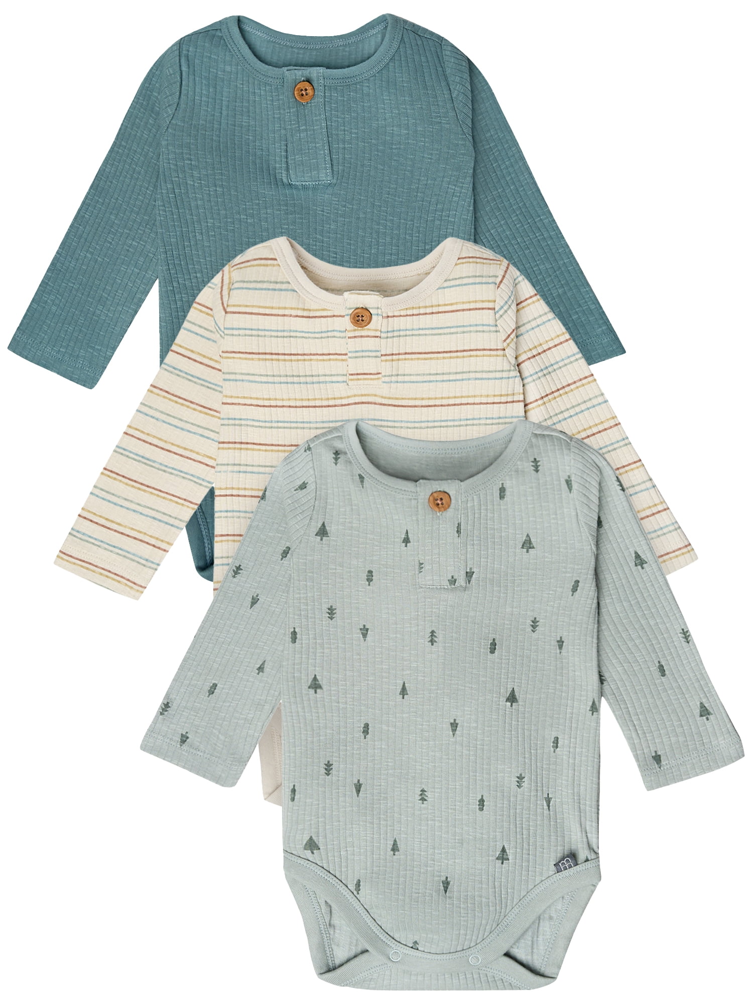 Modern Moments by Gerber Gender Neutral Long Sleeve Bodysuits, 3-Pack ...