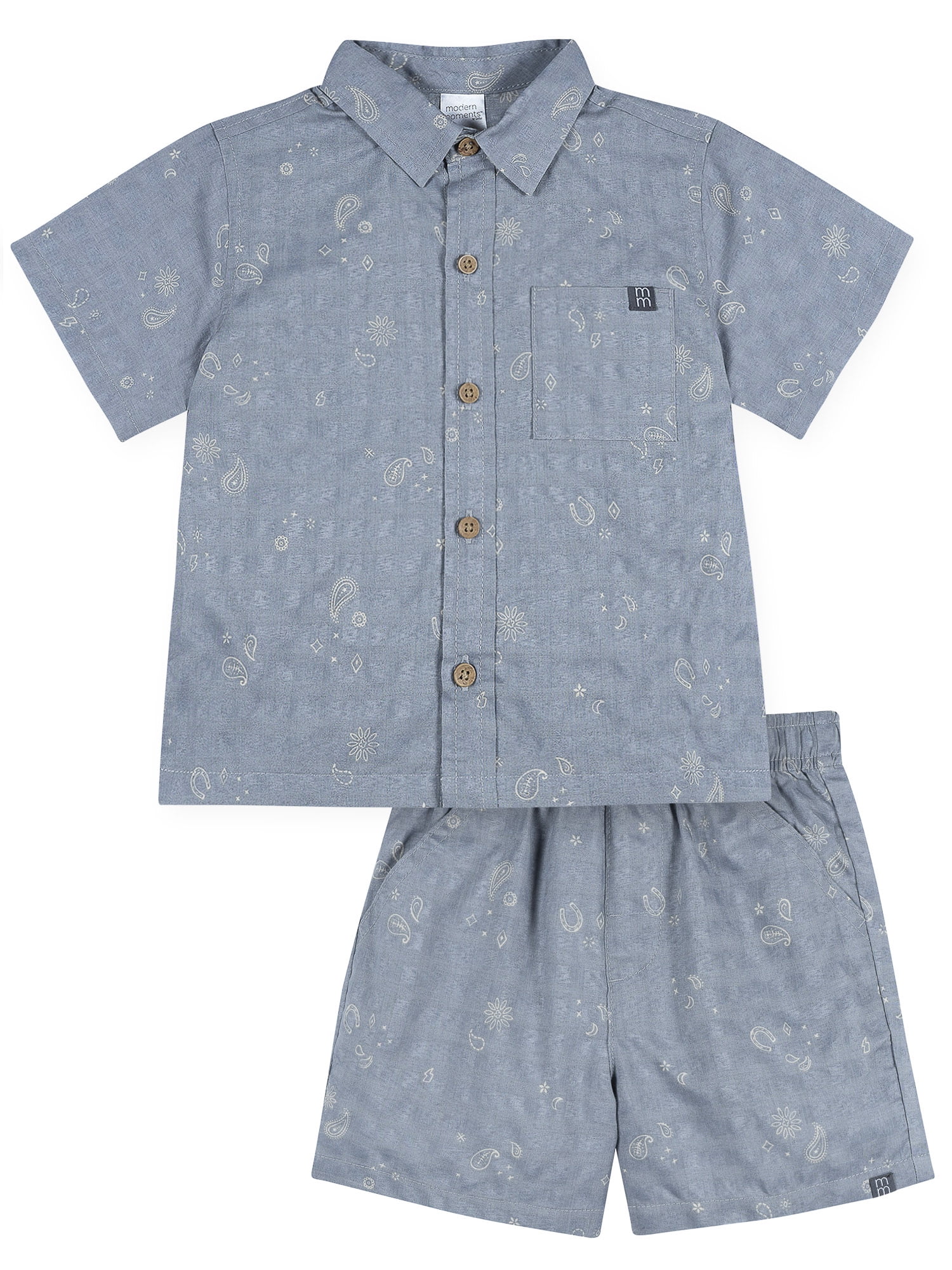 Modern Moments by Gerber Toddler Boy Button Front Shirt and Short ...