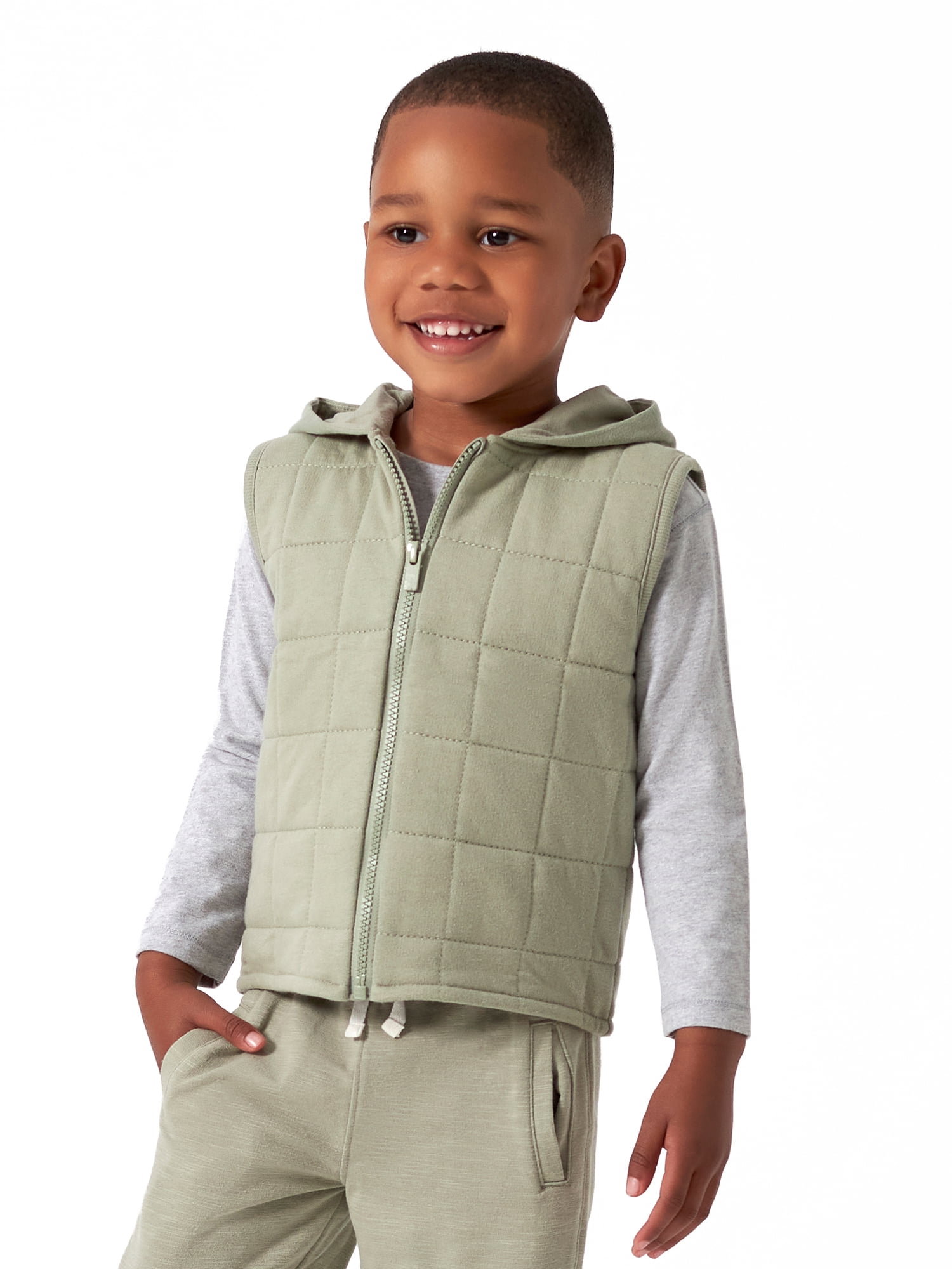 Modern Moments by Gerber Toddler Boy Quilted Hooded Zip Vest, Sizes 12M ...