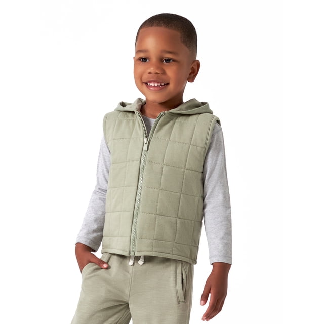 Modern Moments by Gerber Toddler Boy Quilted Hooded Zip Vest, Sizes 12M ...
