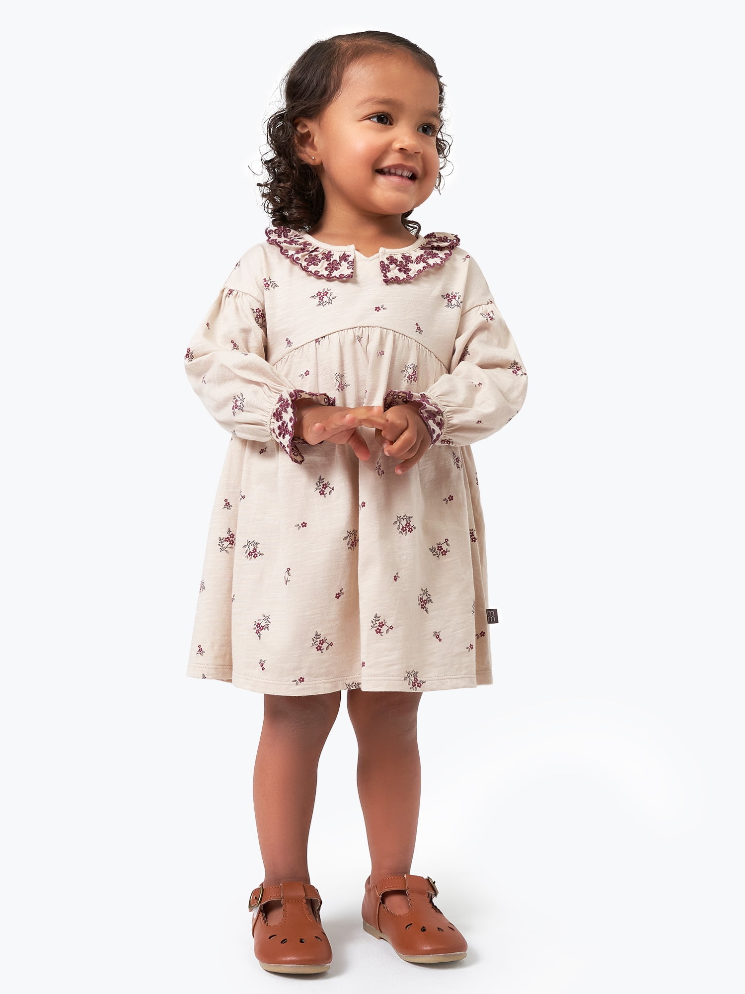 Modern Moments by Gerber Toddler Girl Dress with Neck Ruffle and ...