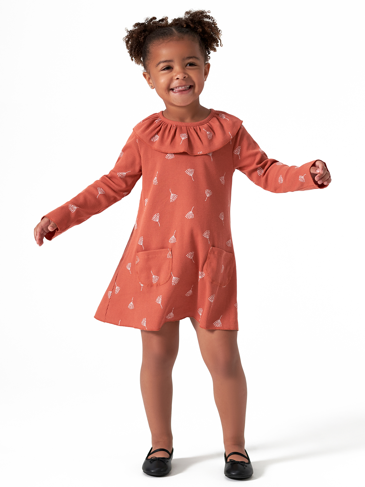 Modern Moments by Gerber Toddler Girl Ribbed Ruffle Collar Dress with ...