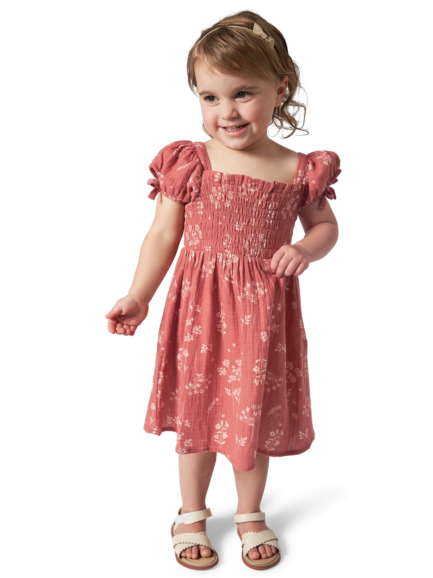 Modern Moments by Gerber Toddler Girl Smocked Dress with Bows, Sizes ...