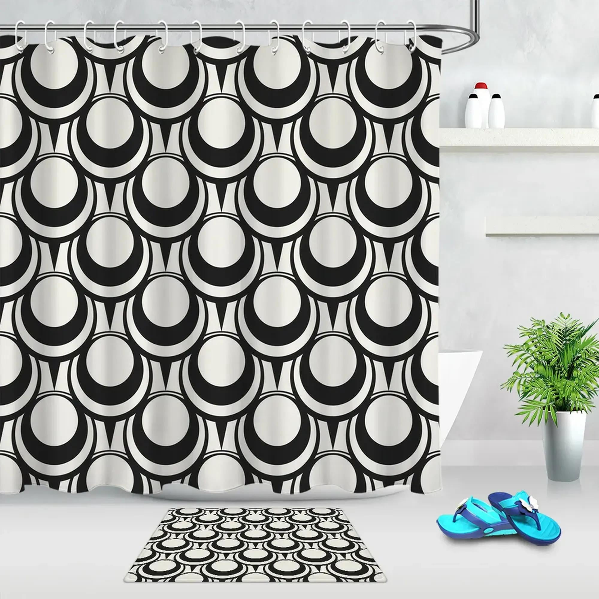 Modern Monochrome Geometry Shower Curtain Set Stylish Waterproof