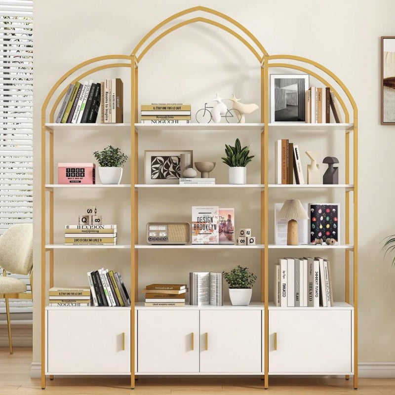 Modern Multi-Room Versatility Semoic 86" Gold Bookshelf, Triple Wide 5 ...