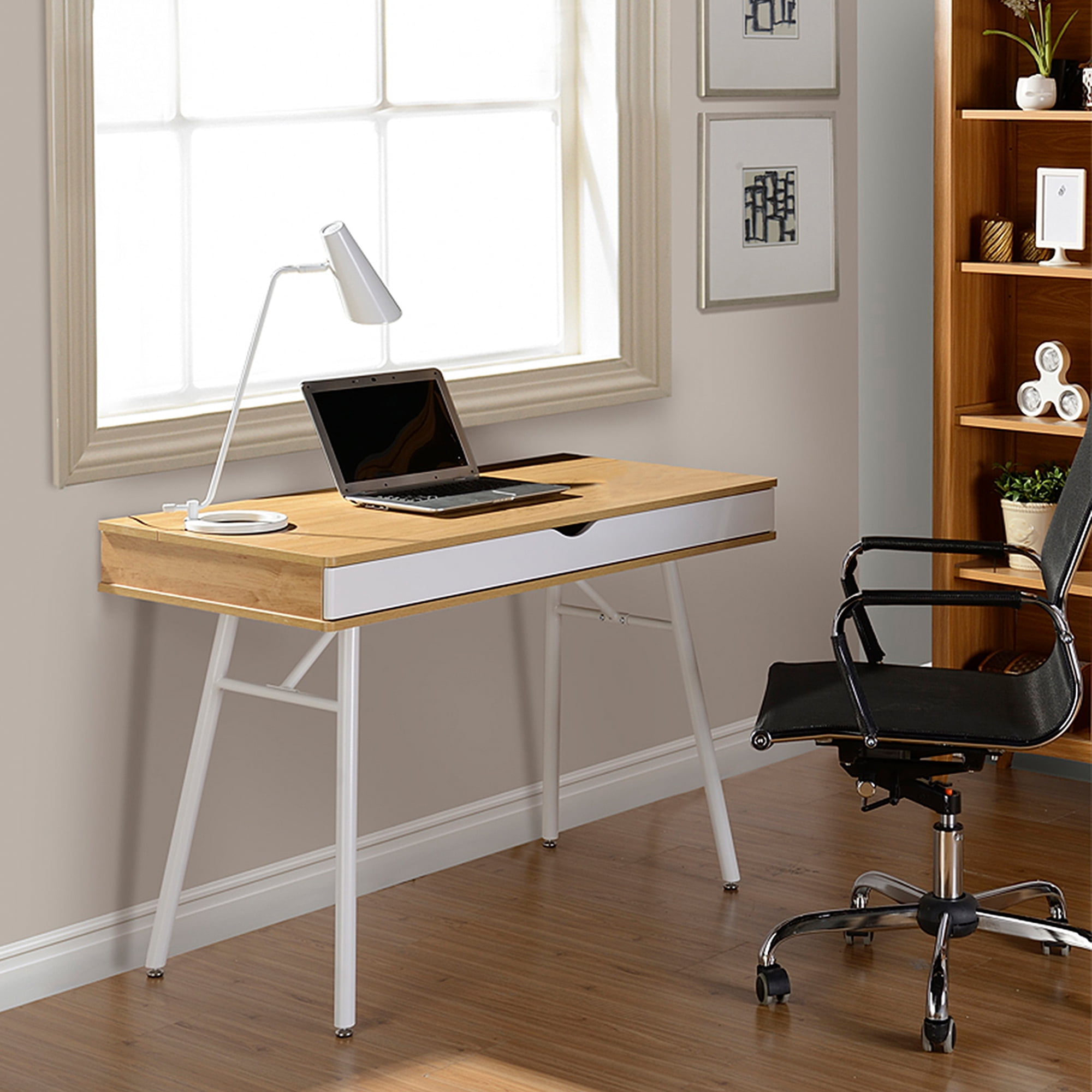 Modern Multi Storage Computer Desk With Storage, Pine - Walmart.com
