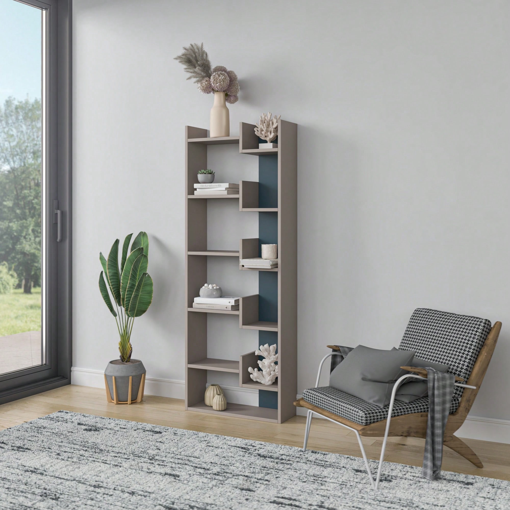 Modern Multi-Tier Open Shelf Bookcase - Anthracite/Mustard, Stylish ...