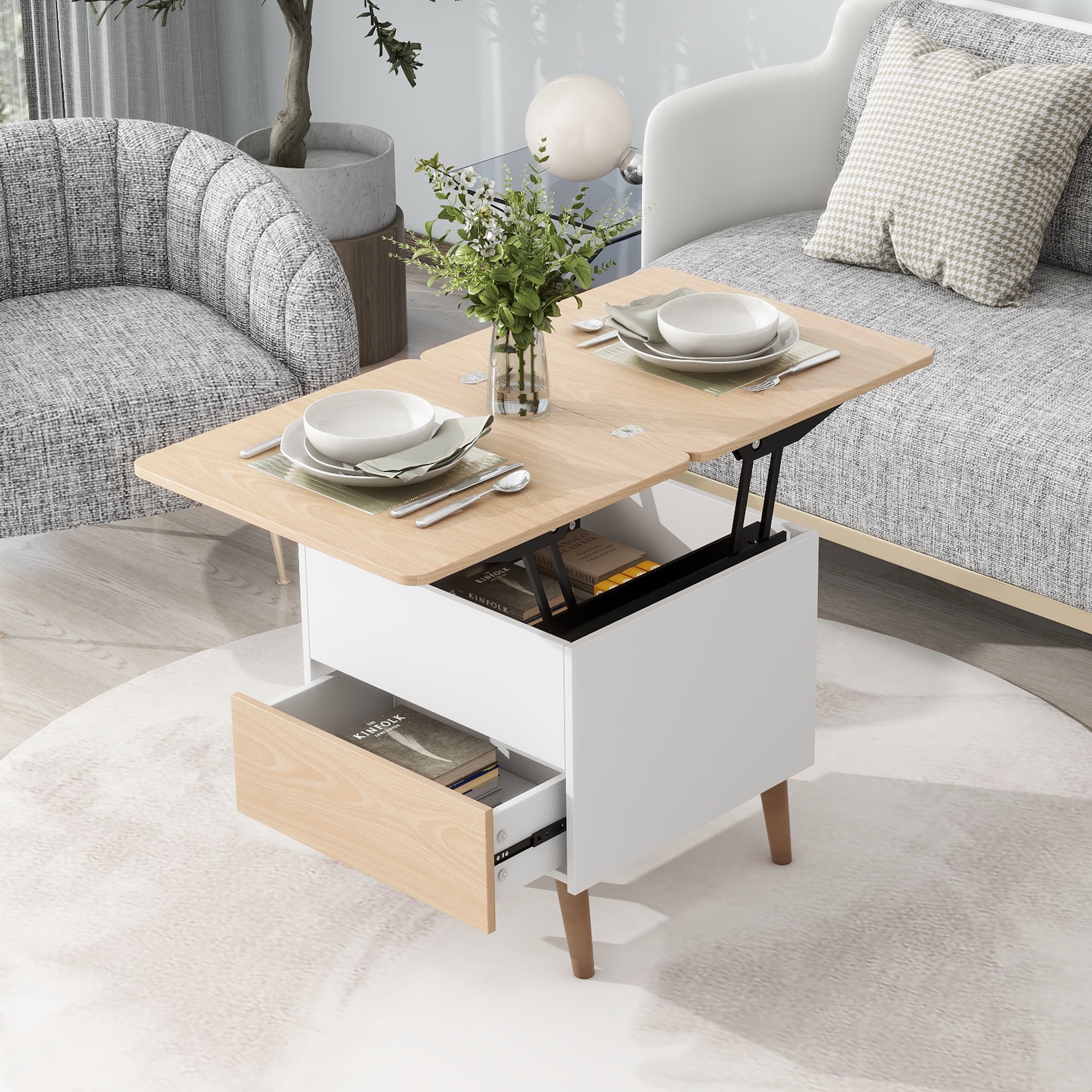 Modern Multi-functional Coffee Table with Storage Drawers Hidden ...