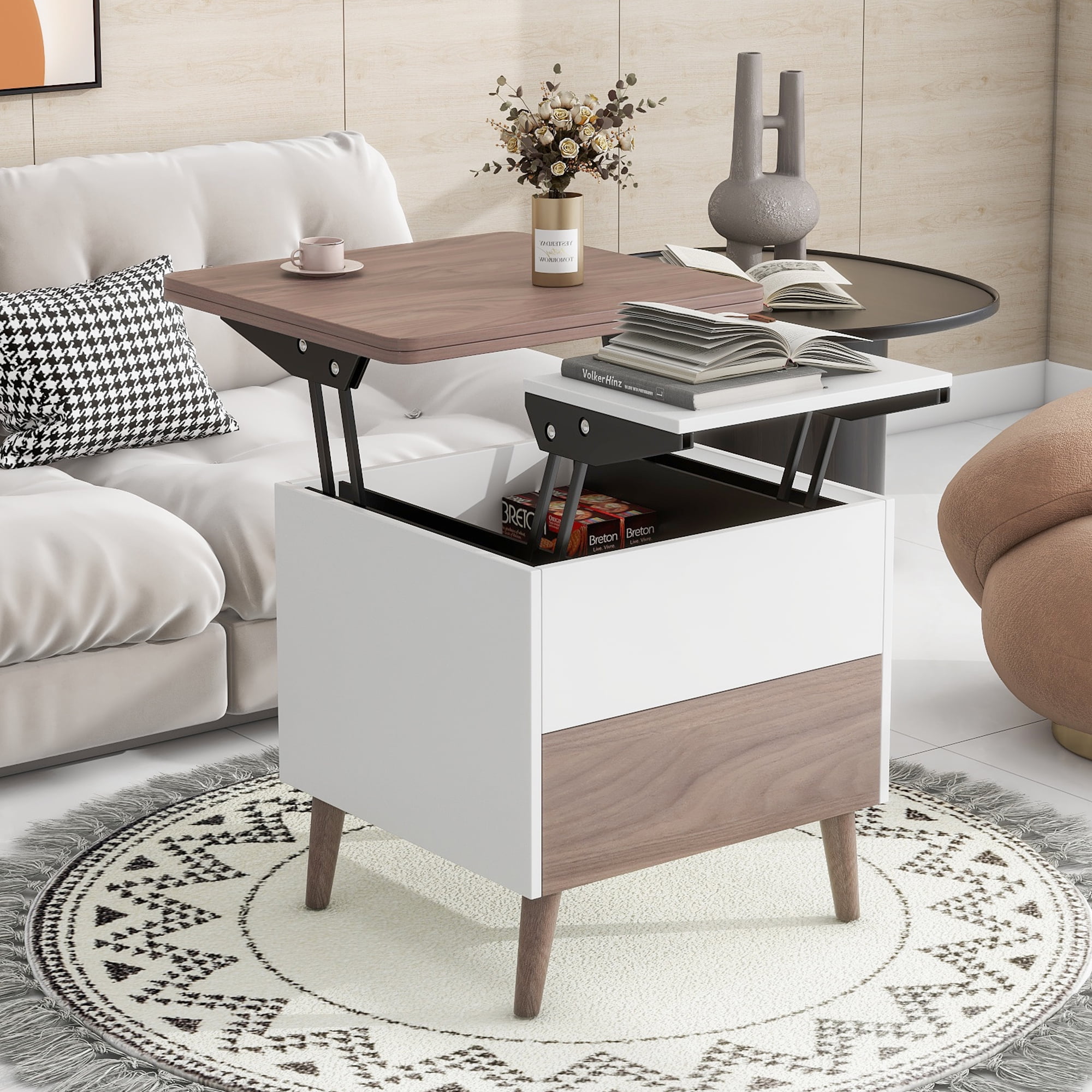 Modern Multi-functional Coffee Table With Storage Drawers Hidden ...