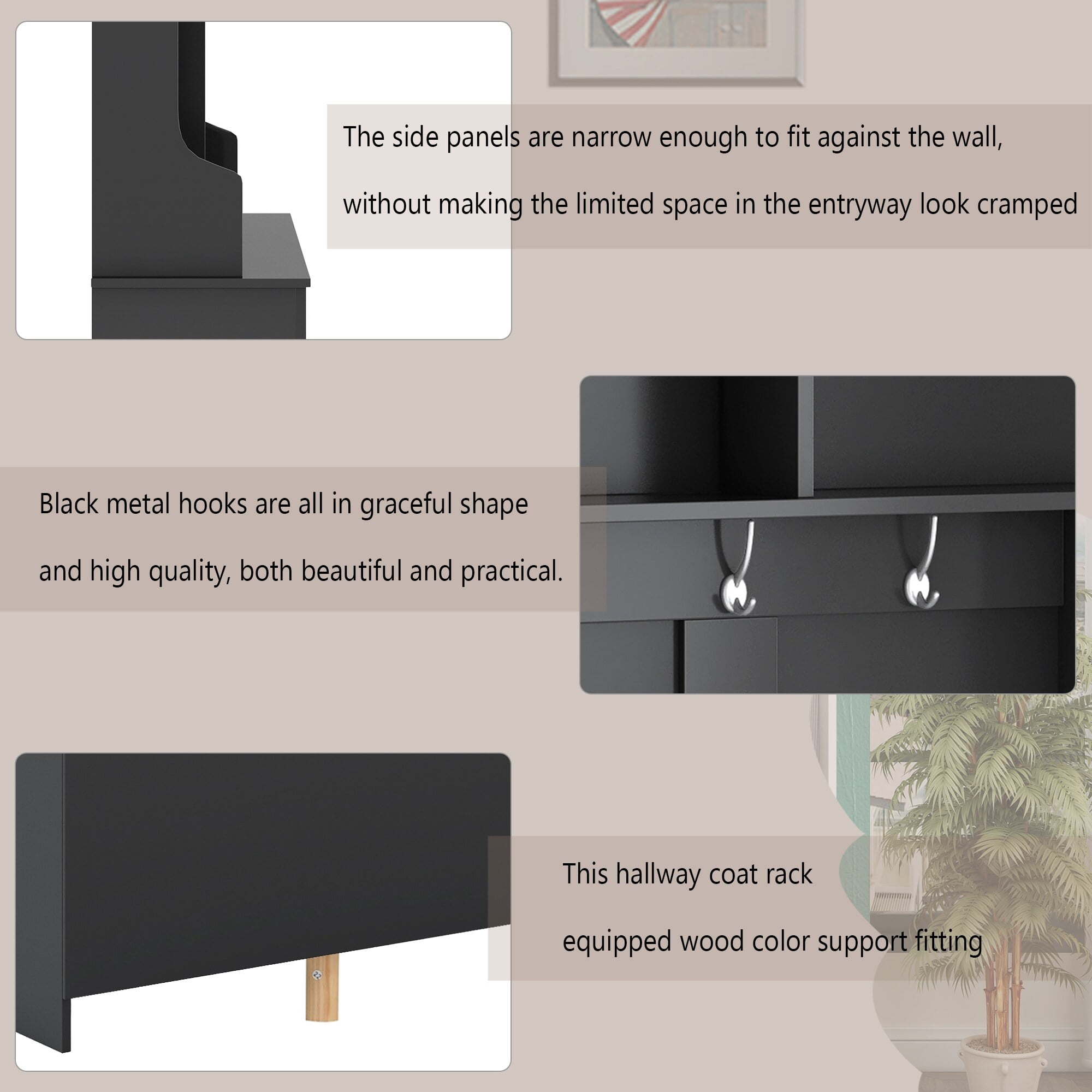 Modern Multiple Functions Hallway Coat Rack, Entryway Bench 60" Wide ...