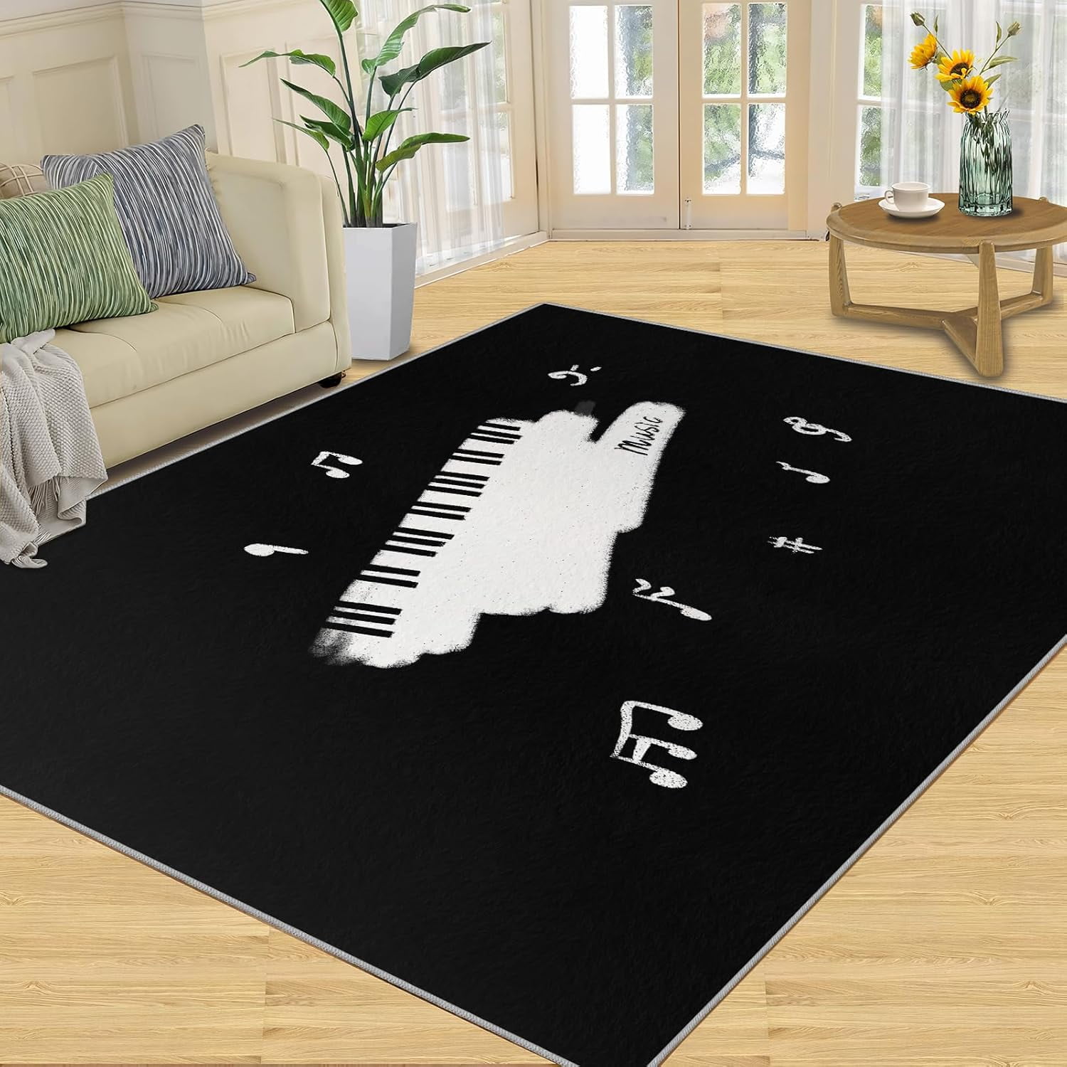 Modern Music Instruments Area Rugs Black And White Piano Keys Music ...