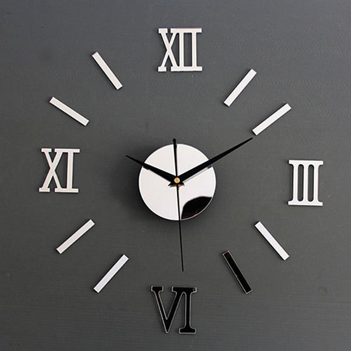 Modern Mute DIY Frameless Large Wall Clock 3D Mirror Sticker Metal Big ...