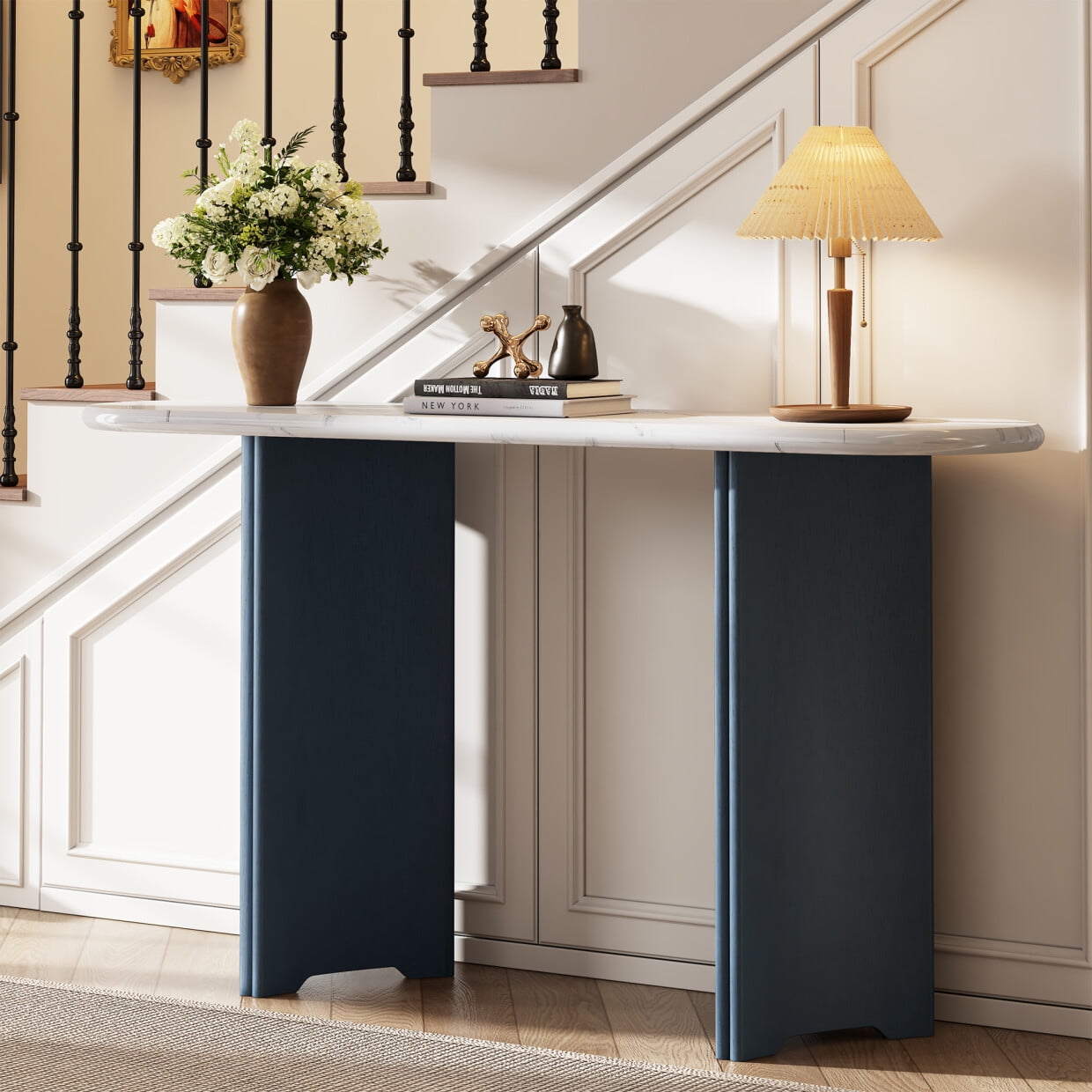 Modern Narrow Console Table, Curved Console Table with Oval Marble Top ...