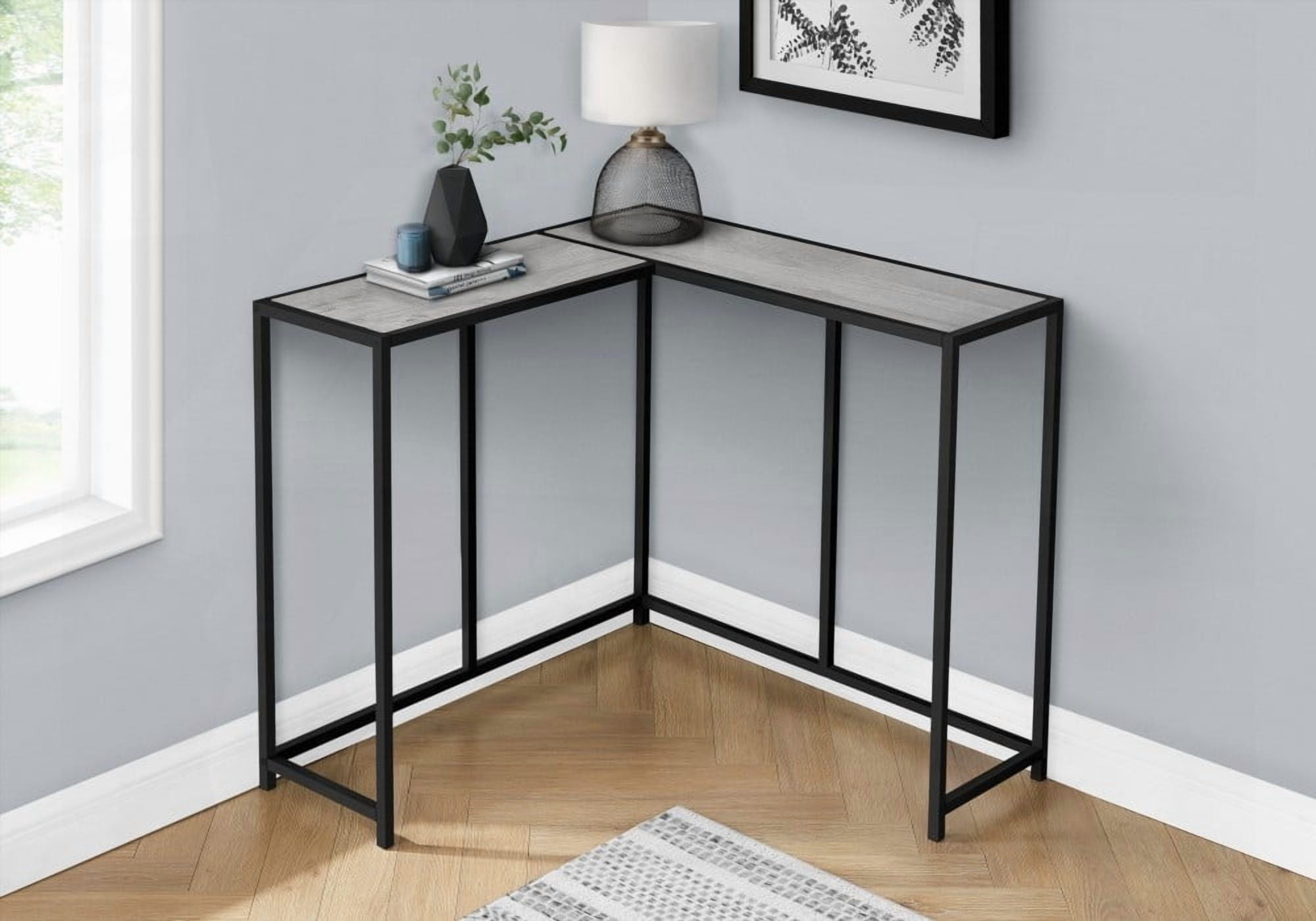 Modern Narrow Corner Accent Table with Grey Laminate & Black Metal ...