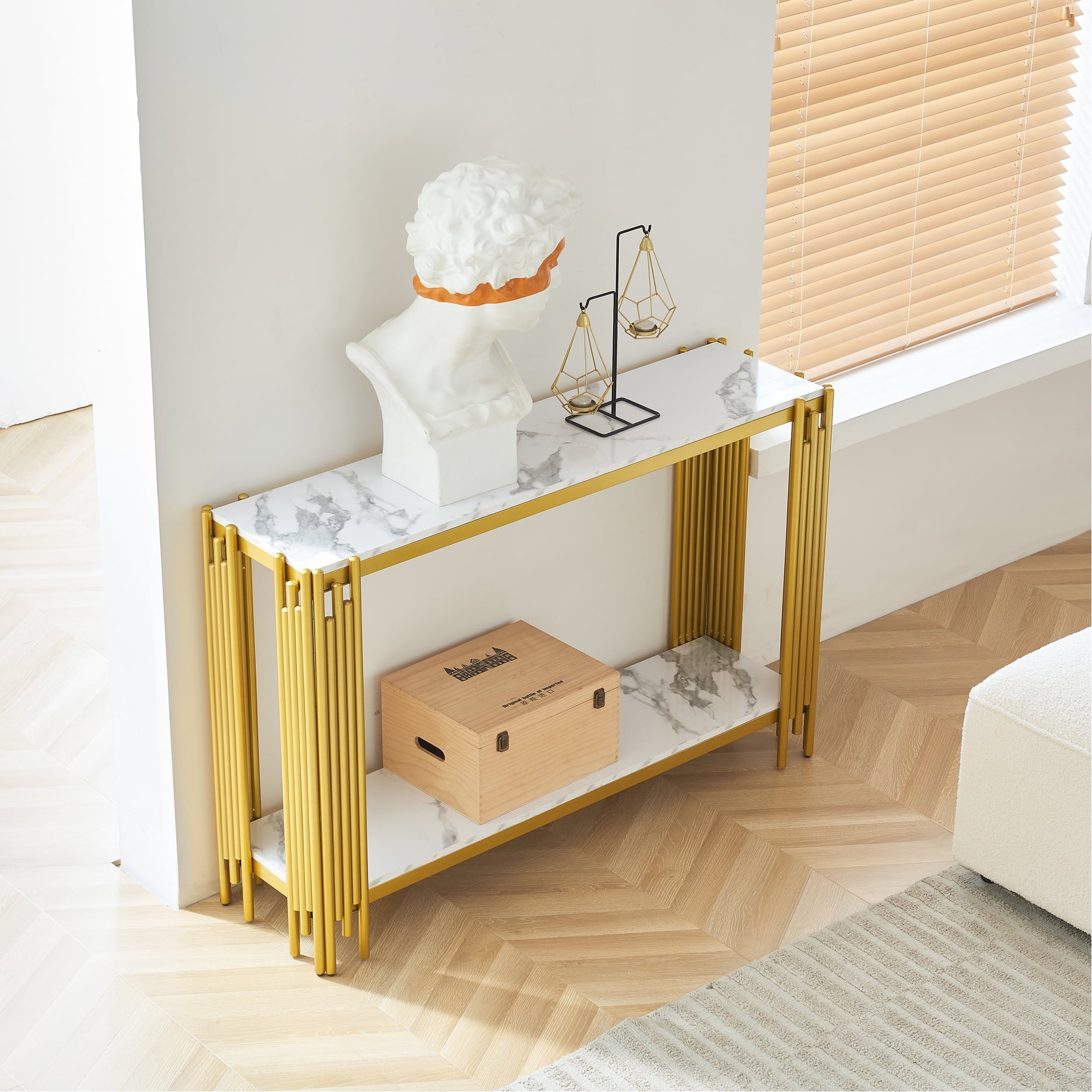 Modern Narrow Hallway Console Table, 2 Tier Faux With Adjustable Feet ...