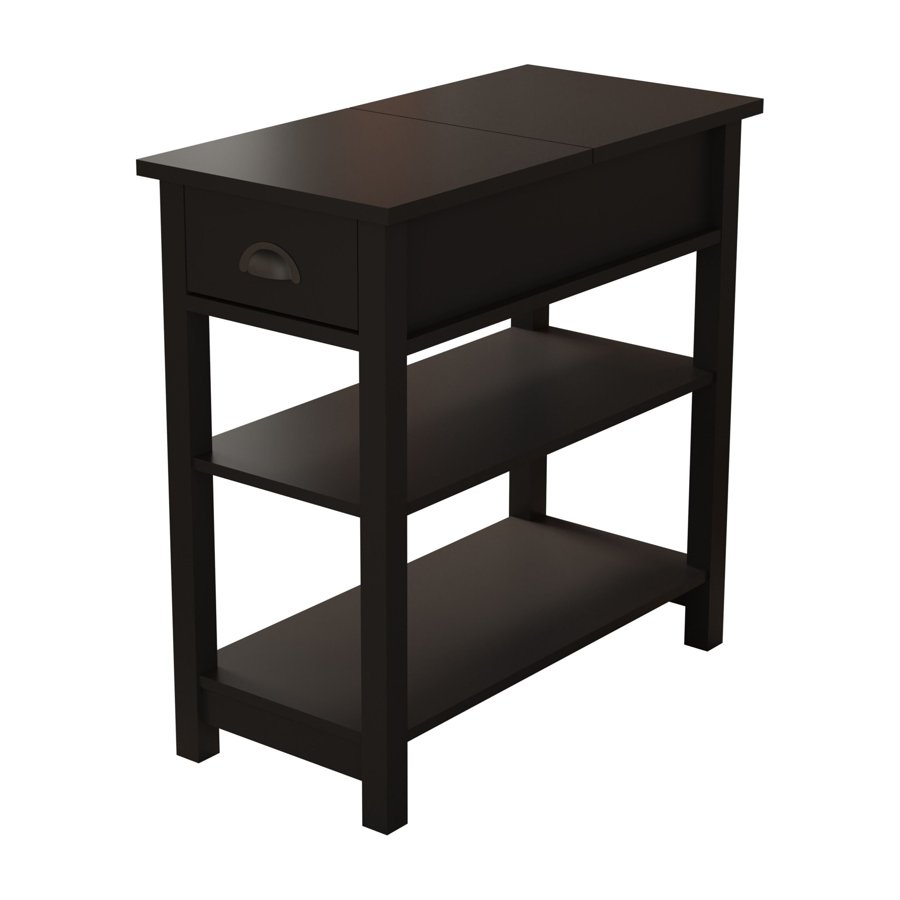 Modern Narrow Sided Table Nightstand with Drawers and Bottom Partition ...